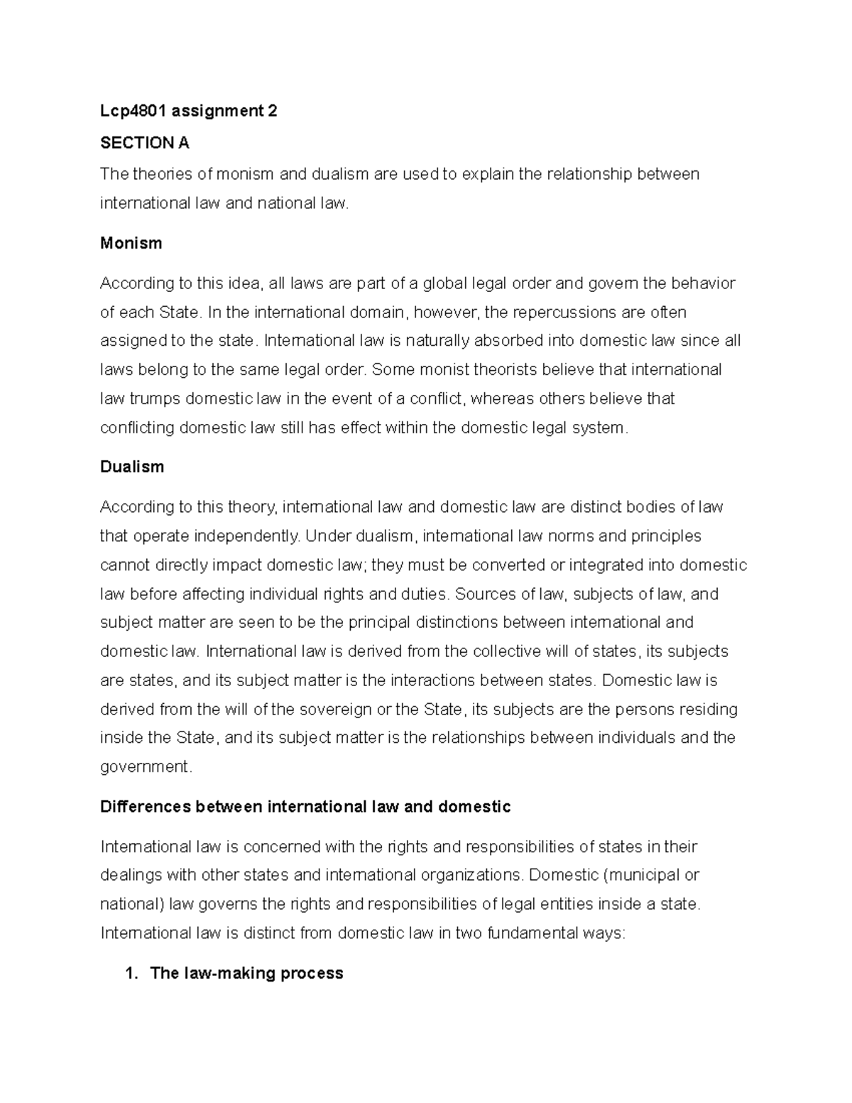 Lcp4801 assignment 2 - Monism According to this idea, all laws are part ...