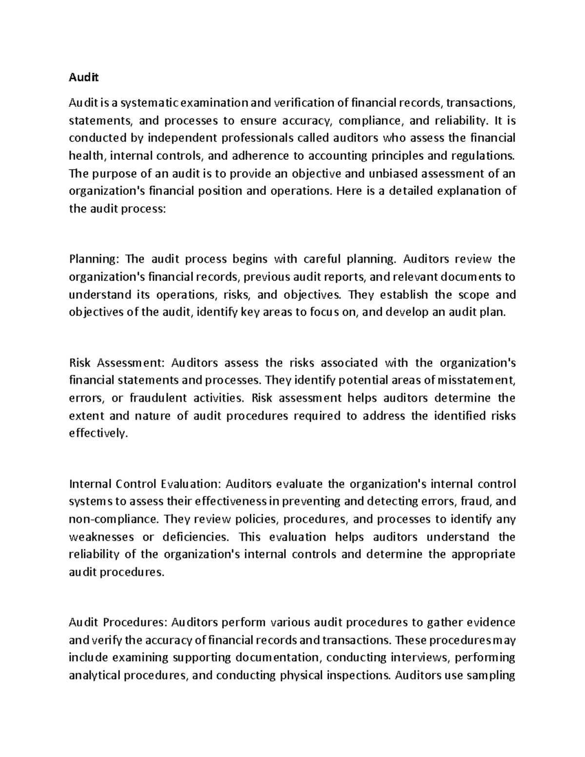 Audit - learning - Audit Audit is a systematic examination and ...