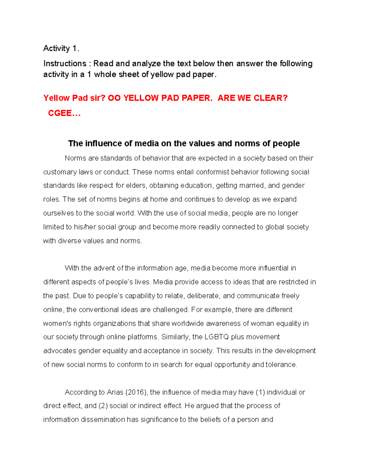 Activity 1 mil abm - Jsisksoe - Activity 1. Instructions : Read and analyze the text below then ...