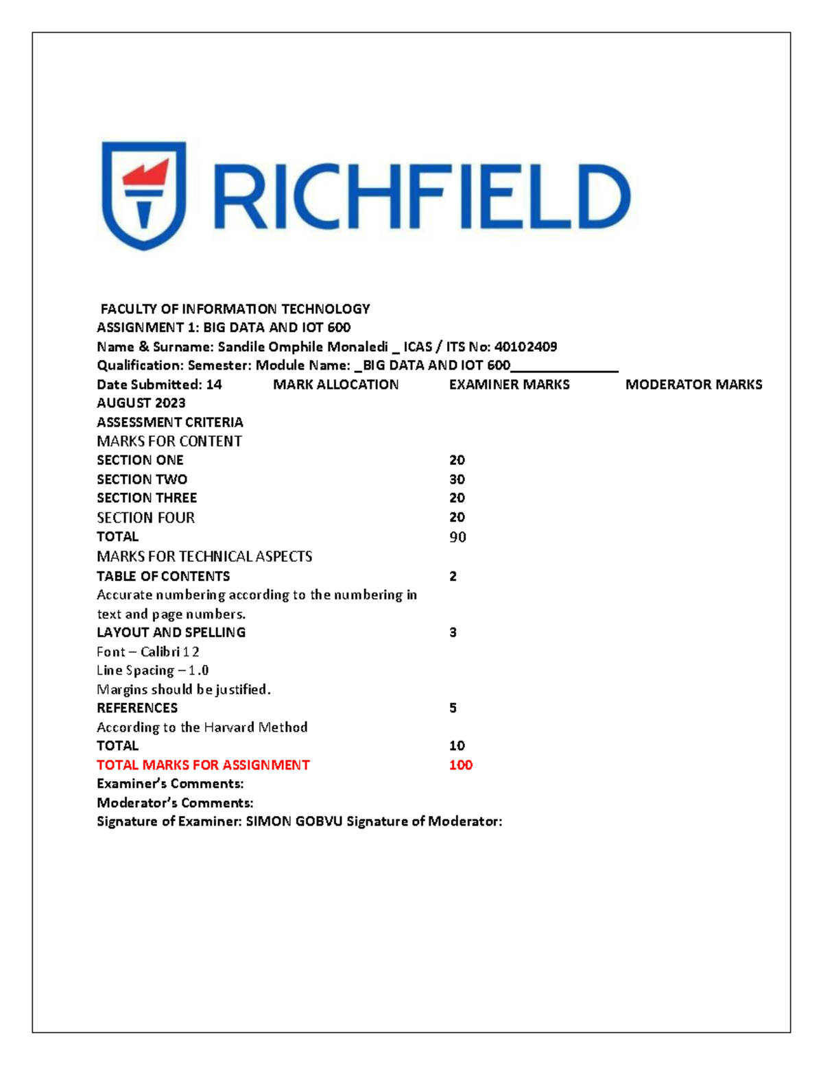 BIG DATA AND IOT 600 Assinment 1 Today-1 - FACULTY OF INFORMATION ...