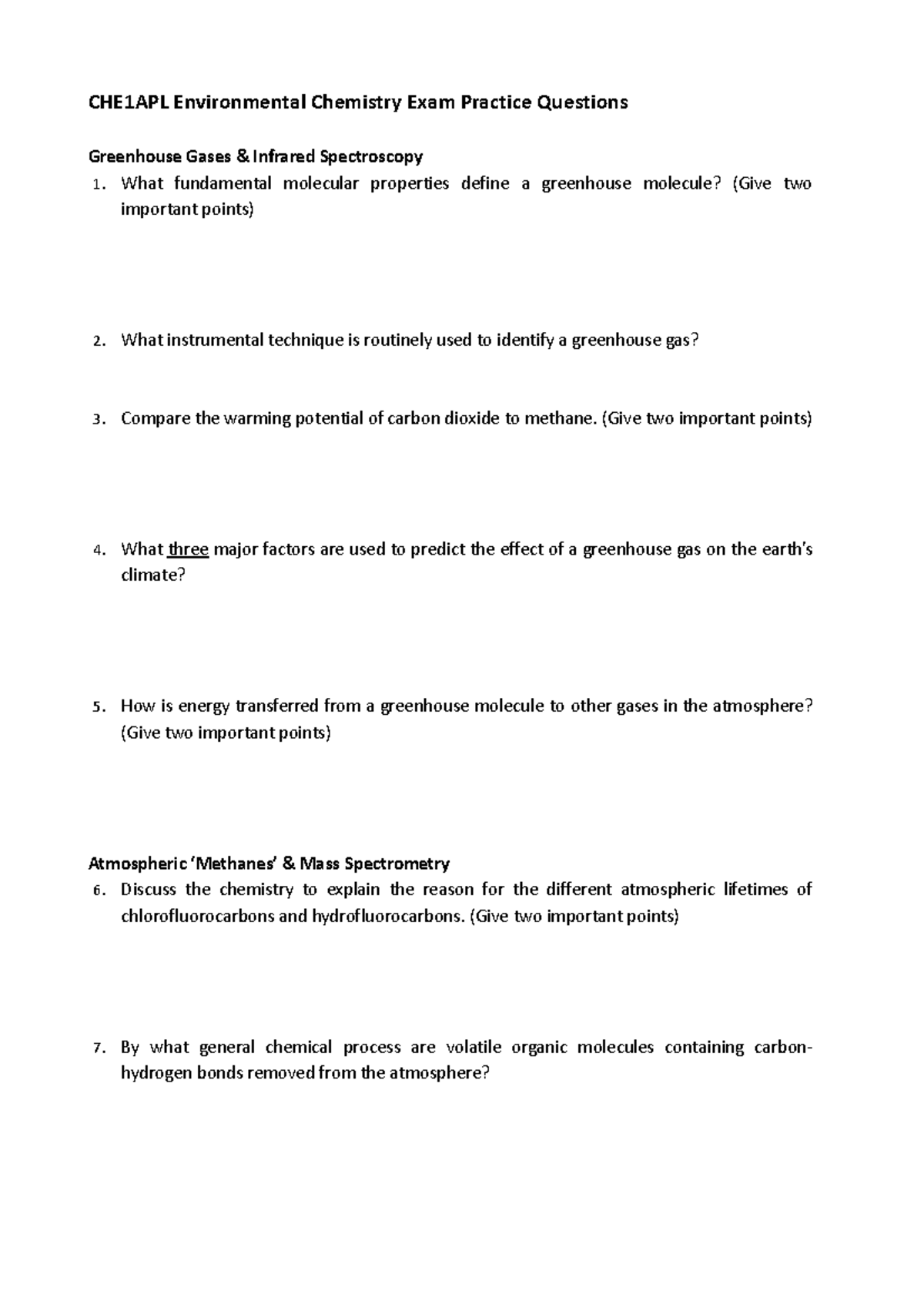 Sample/practice exam 2015, questions - Greenhouse Gases & Infrared ...