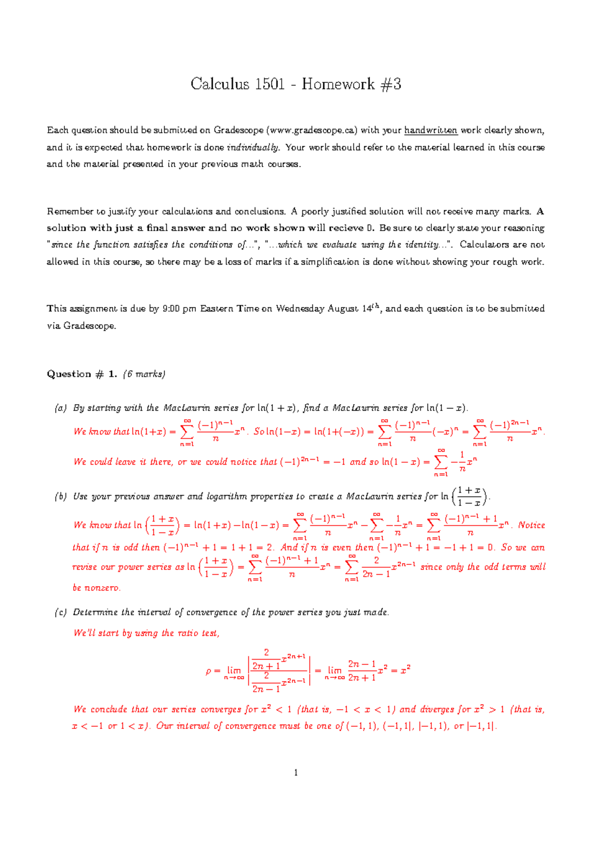 Calc 1501 (HW #3) (solutions) - Calculus 1501 - Homework Each question should be submitted on ...