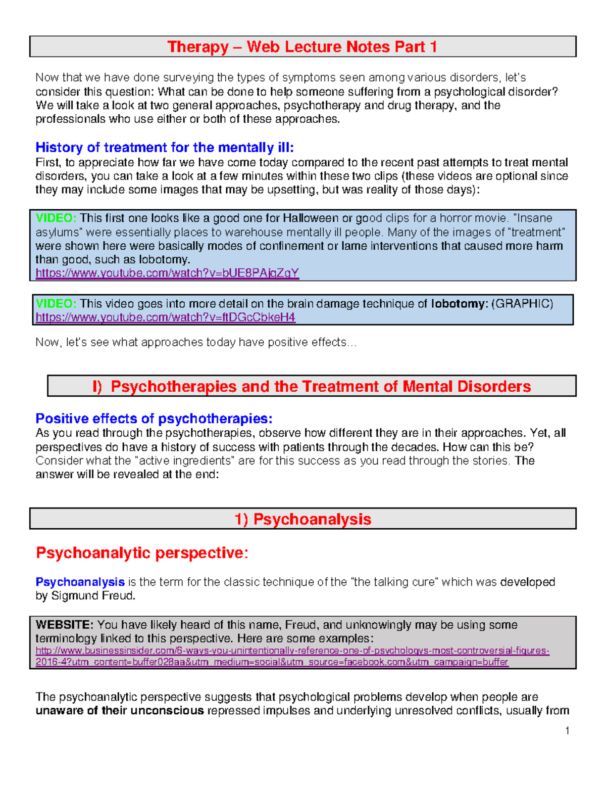 Therapy Part 1 - Lecture notes 1 - PSYC 1100 - KPU - Studocu