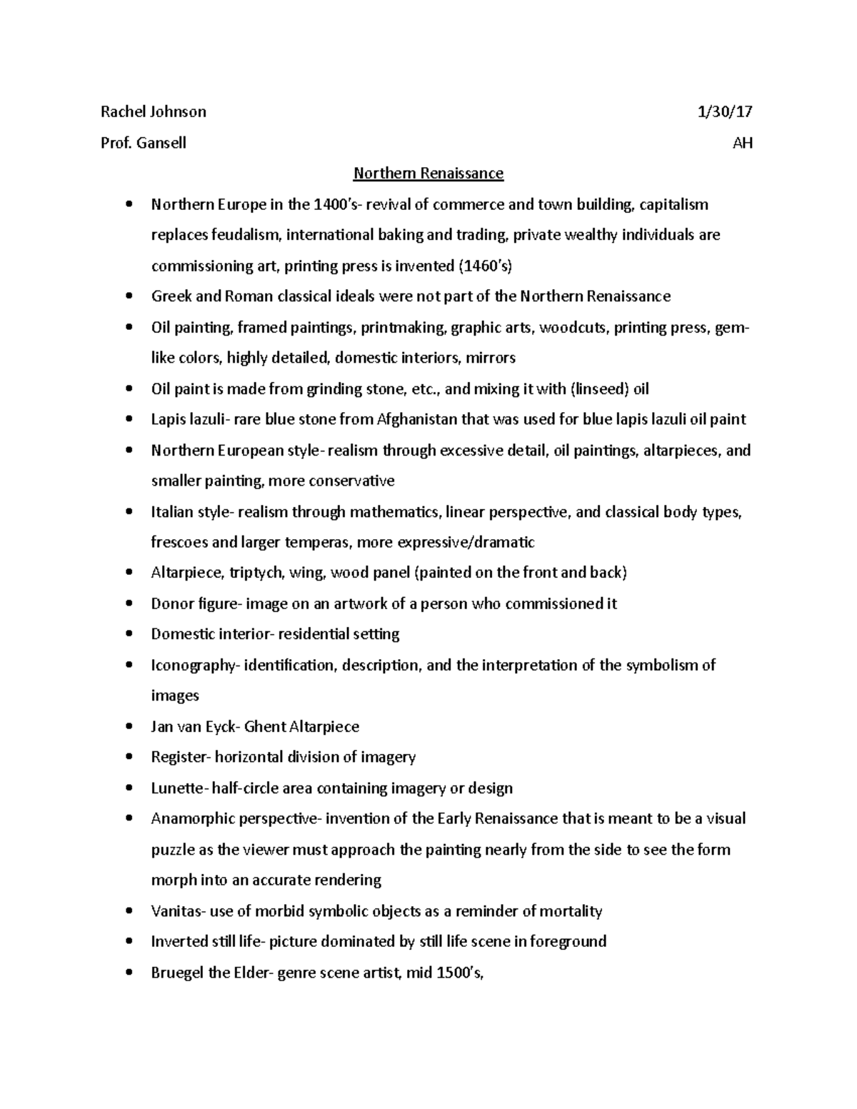 Art History II - Prof. Gansell - 1/30/17 : Northern European ...