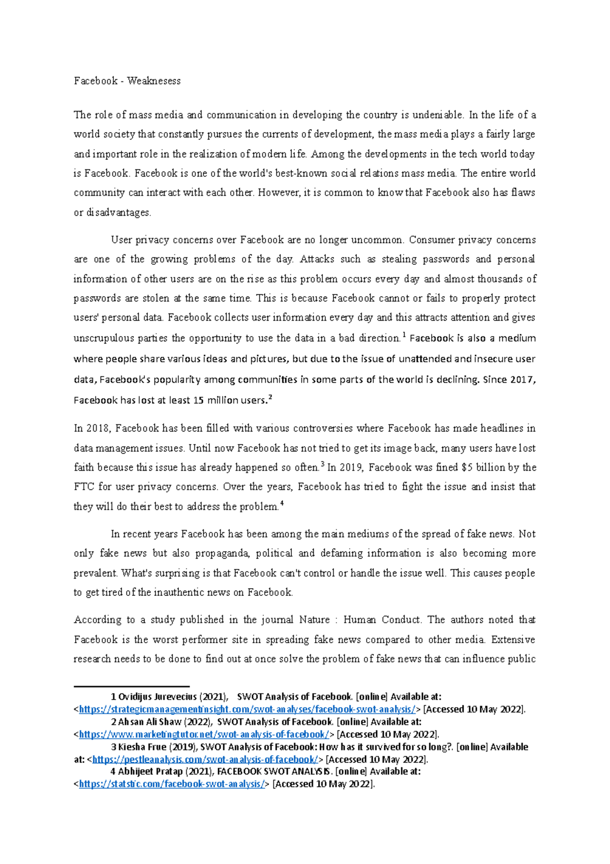 Facebook- Weaknesses - Facebook - Weaknesess The role of mass media and ...