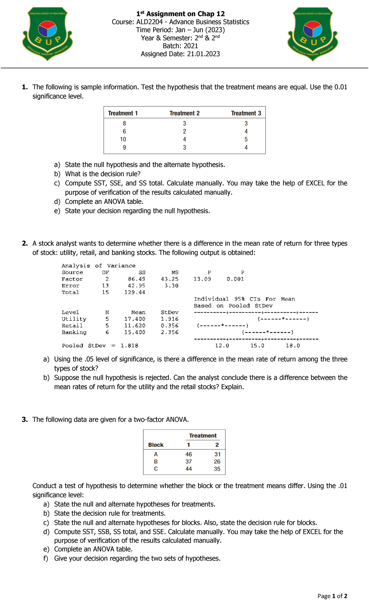 A#01 on Chap 12 question - Page 1 of 2 1 st Assignment on Chap 12 Course: ALD2204 - Advance ...