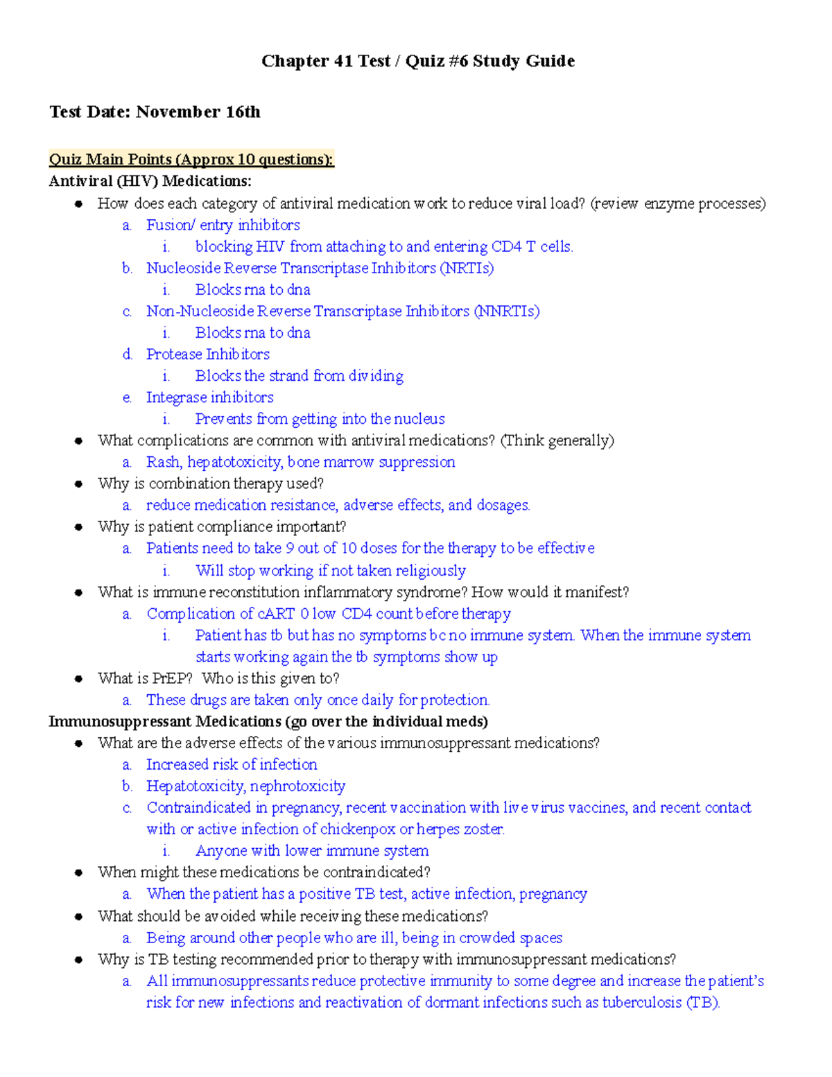 Chapter 41 & Quiz #6 Study Guide - Chapter 41 Test / Quiz #6 Study ...