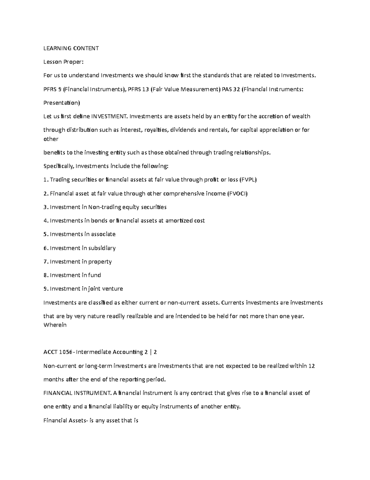 Learning Conten 1 - Lecture notes 1 - LEARNING CONTENT Lesson Proper ...