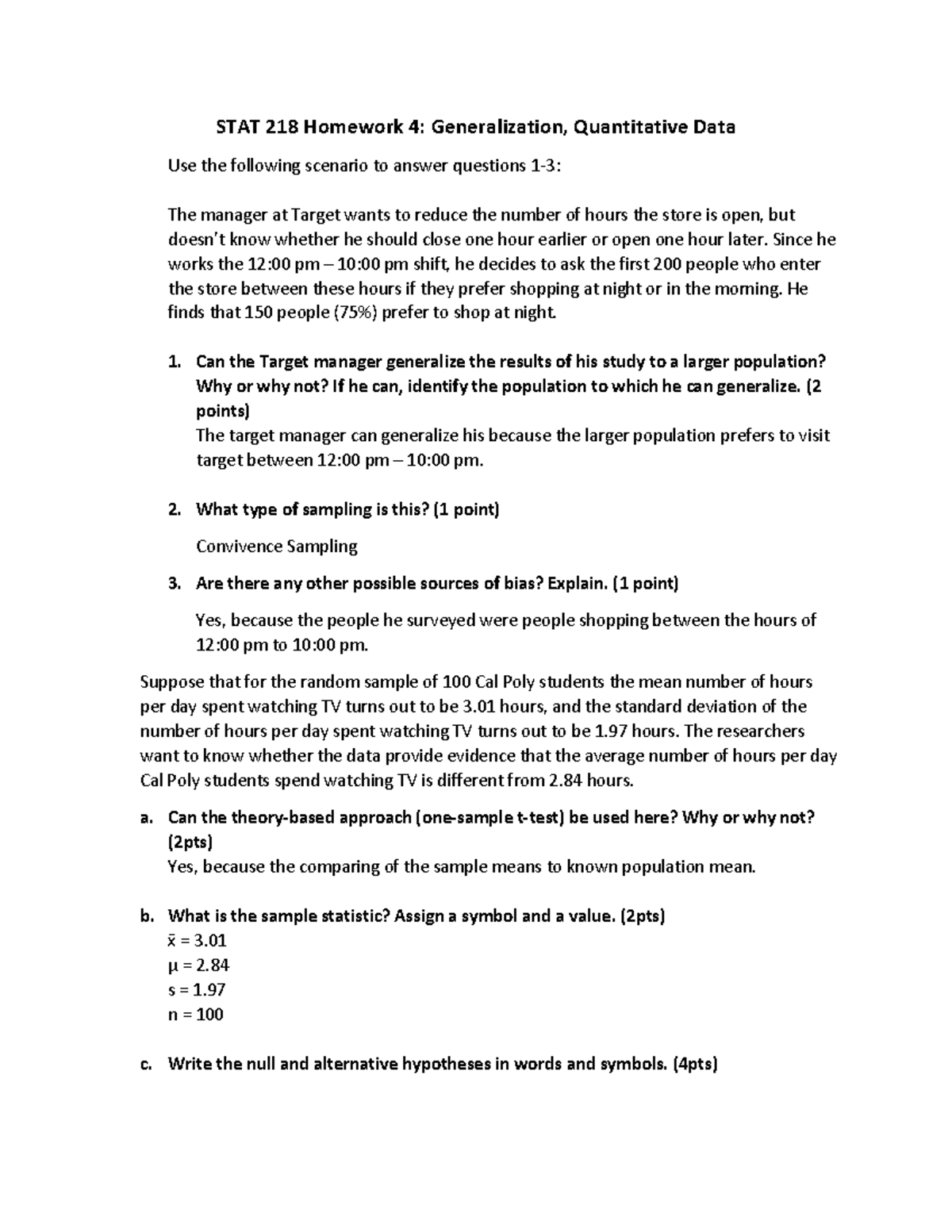 Stat 218 Homework 4 Stat 218 Homework 4 Generalization Quantitative