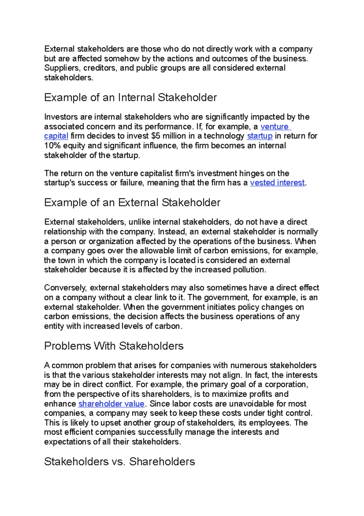 Document 3 types of stakeholders - External stakeholders are those who ...