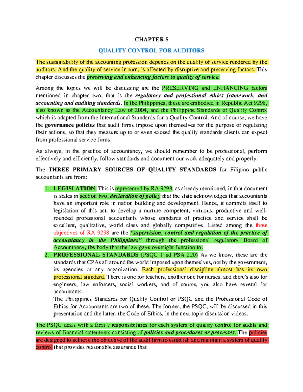 Chapter 5 Auditing and Assurance Principles Note Chapter - SU - Studocu