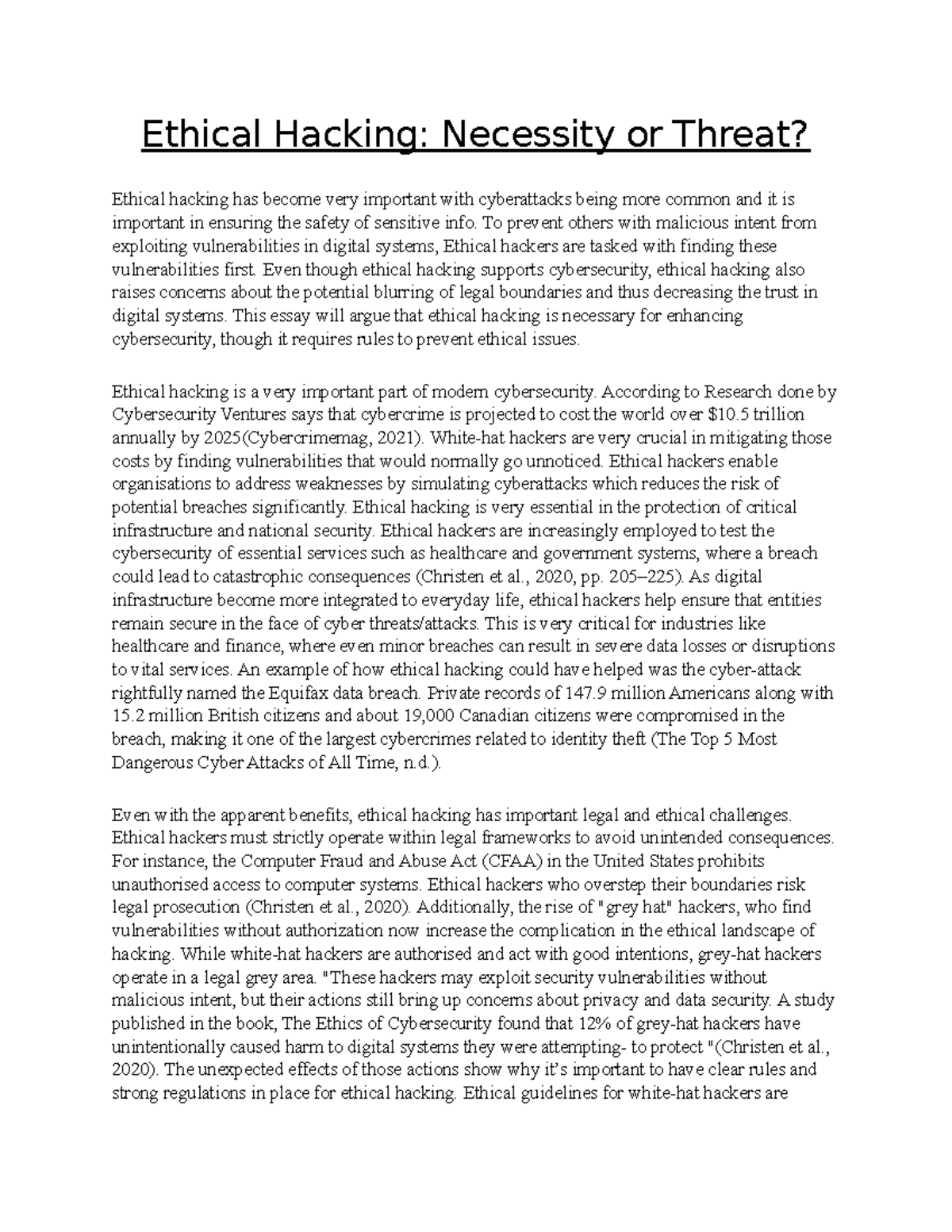 Ethical Hacking 1 - essay topic - Ethical Hacking: Necessity or Threat ...