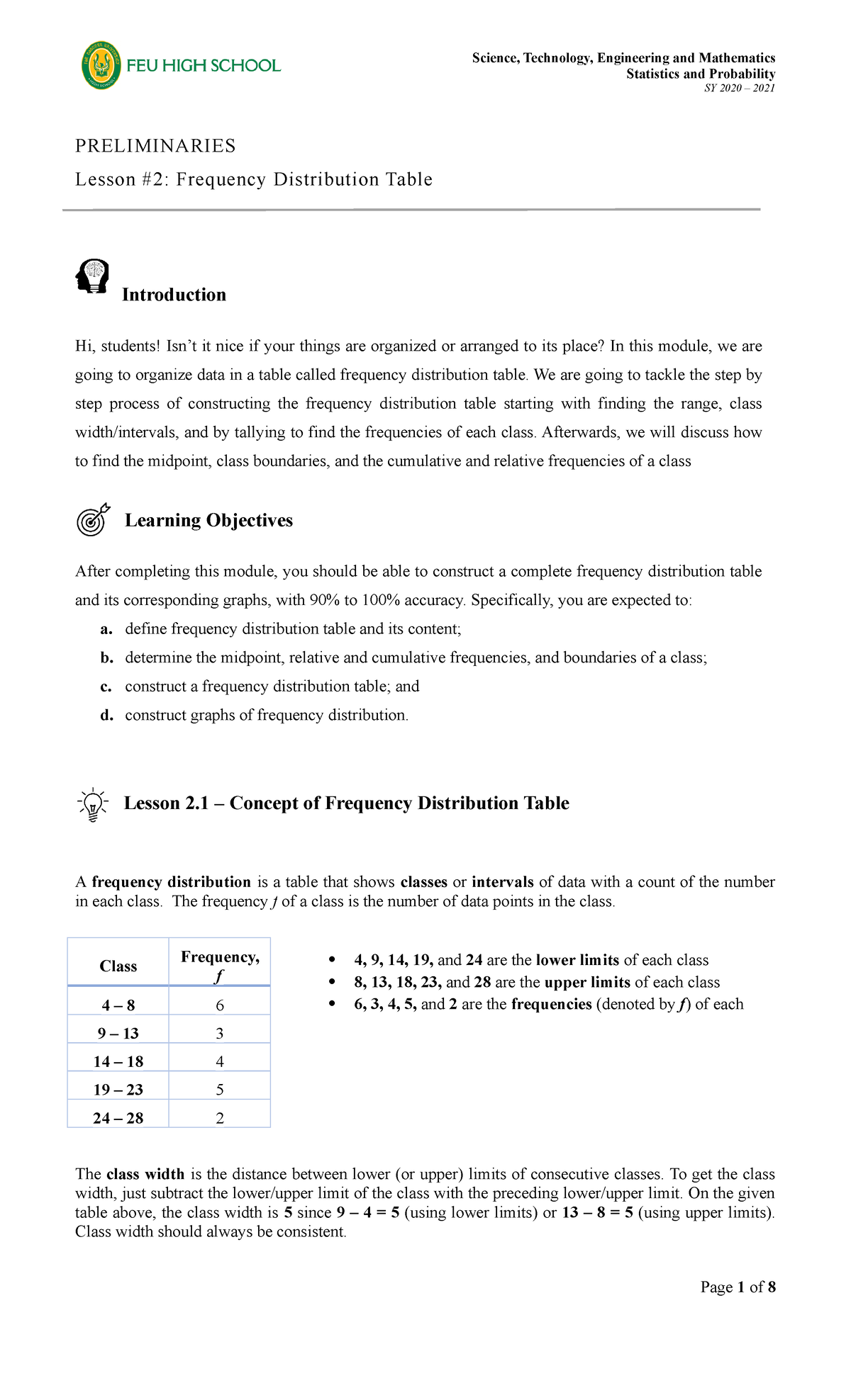 Frequency Distribution Table for Students - Statistics and Probability ...