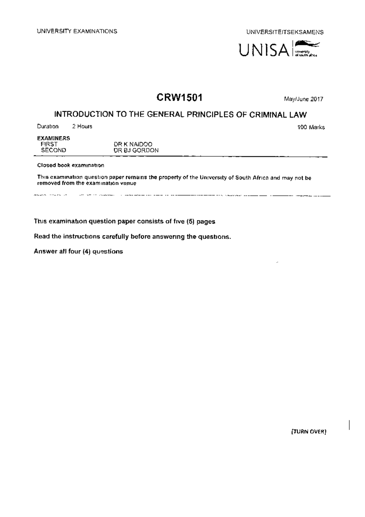 CRW1501 2017 6 E 1 - if you want to pass really well - CRW2601 - Studocu