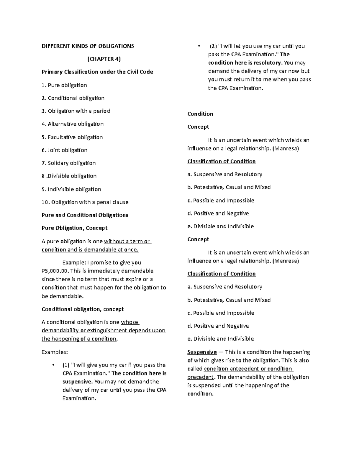 Different Kinds OF Obligations - DIFFERENT KINDS OF OBLIGATIONS ...