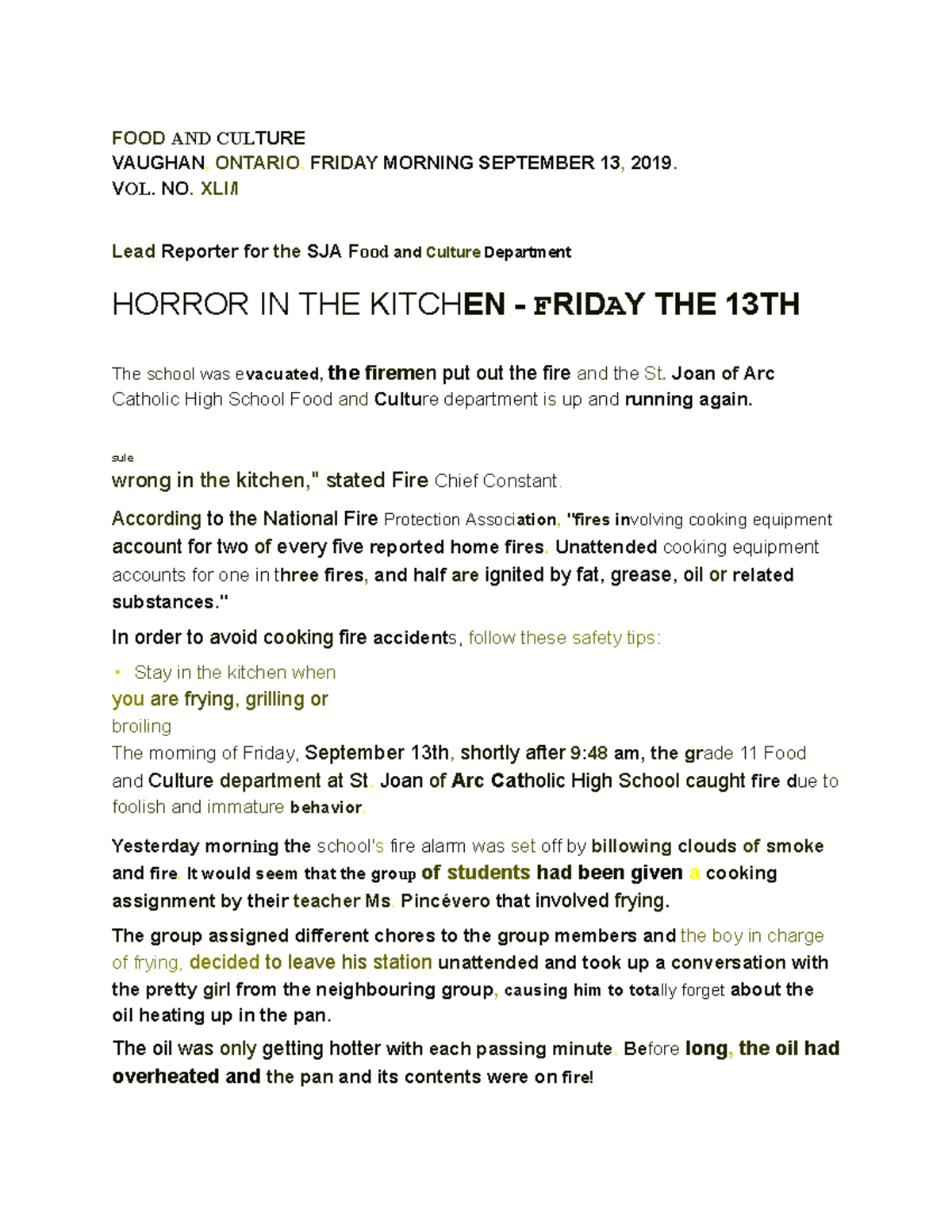 Exemplar- Report on kitchen accidents - Studocu