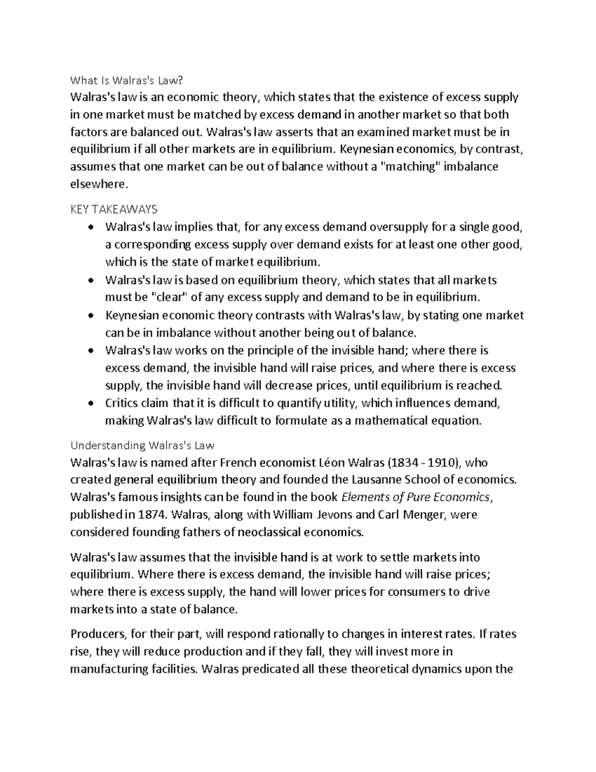 Walras's Law - Notes - What Is Walras's Law? Walras's law is an ...