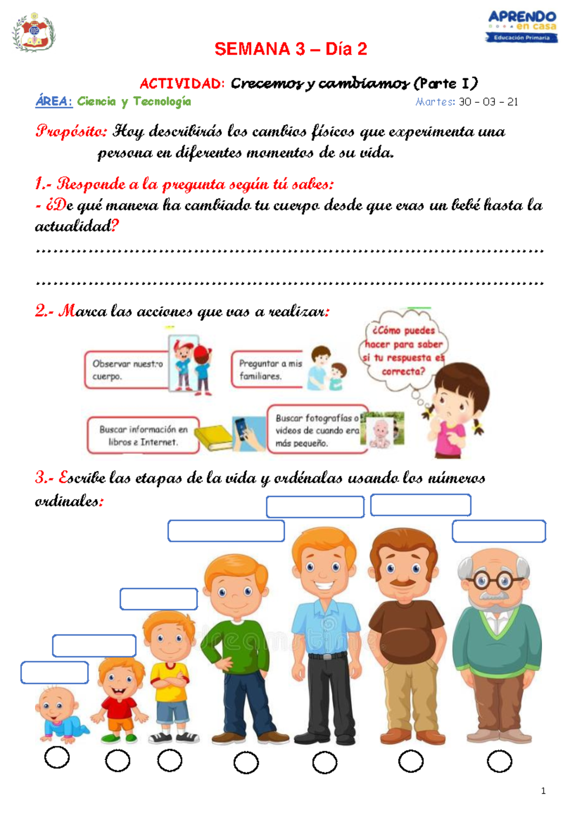 SEM3 dia2 martes 30 ciencia - SEMANA 3 – Día 2 ACTIVIDAD: Crecemos y ...