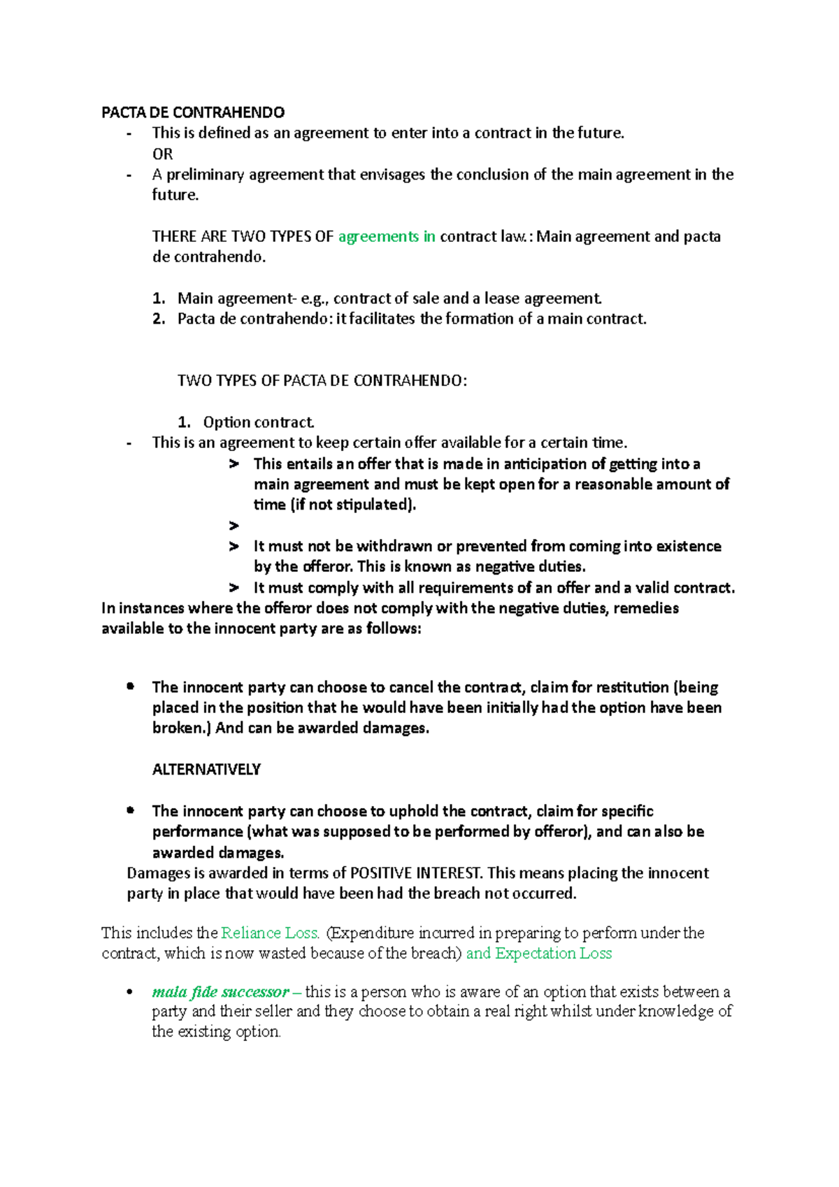 Pactra de contrahendo - contract law - PACTA DE CONTRAHENDO This is defined as an agreement to ...