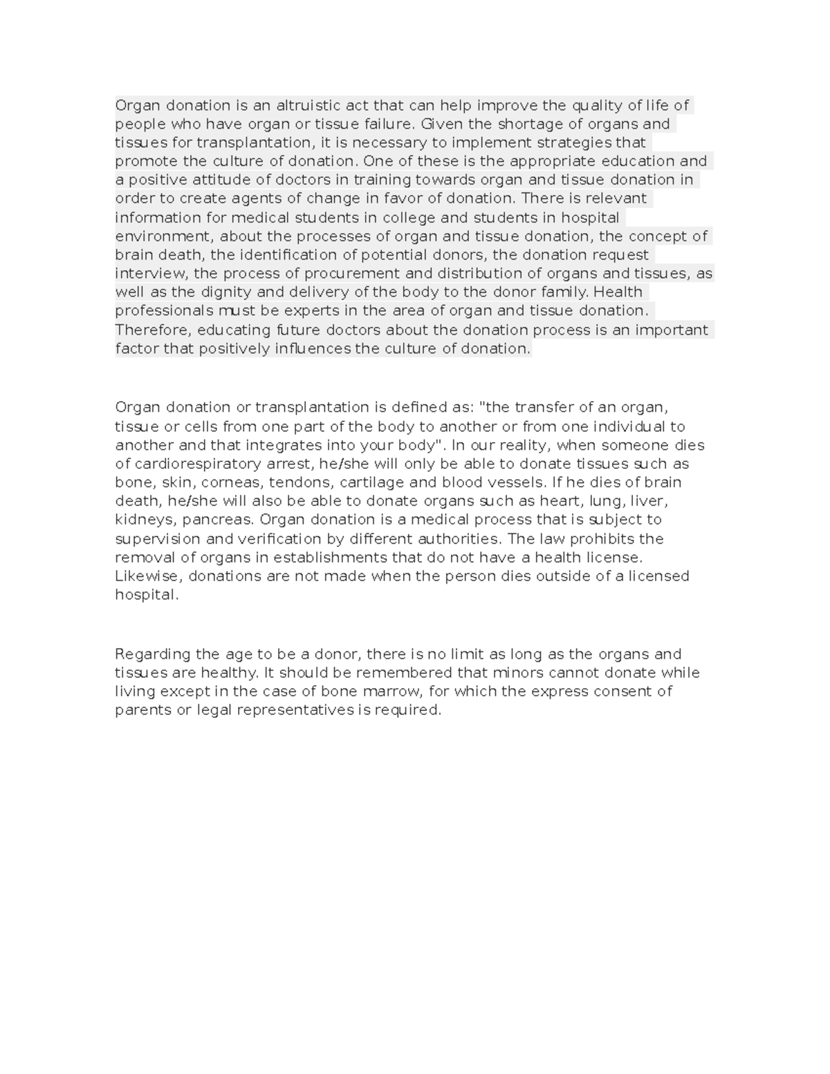 Traduccion de proyecto 0.2 jjssj - Organ donation is an altruistic act ...