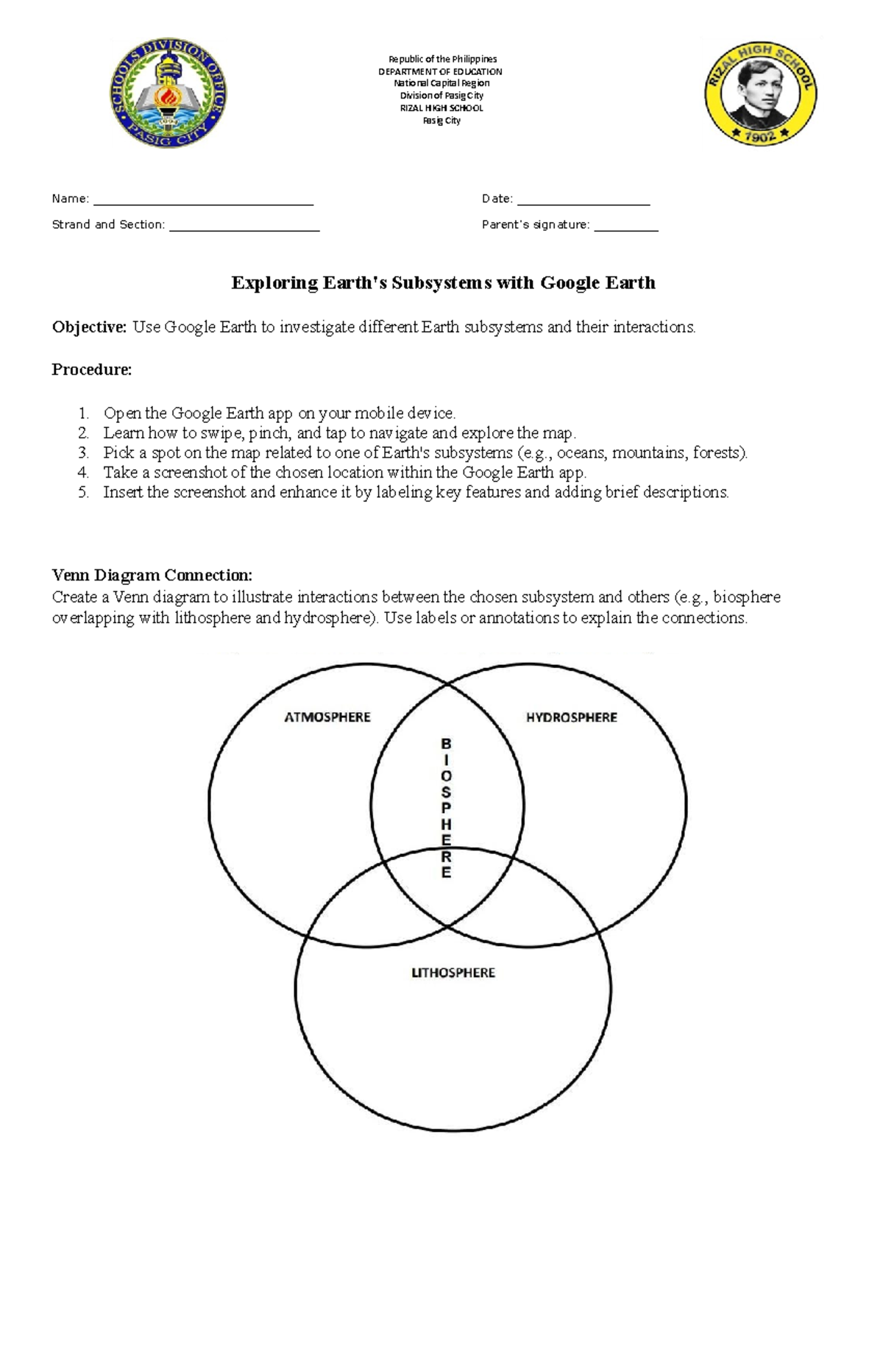 Activity 2 Earth Subsystem - Republic of the Philippines DEPARTMENT OF ...