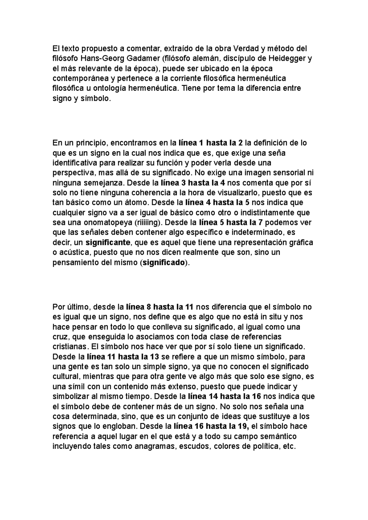 Comentario texto signo y simbolo - El texto propuesto a comentar ...