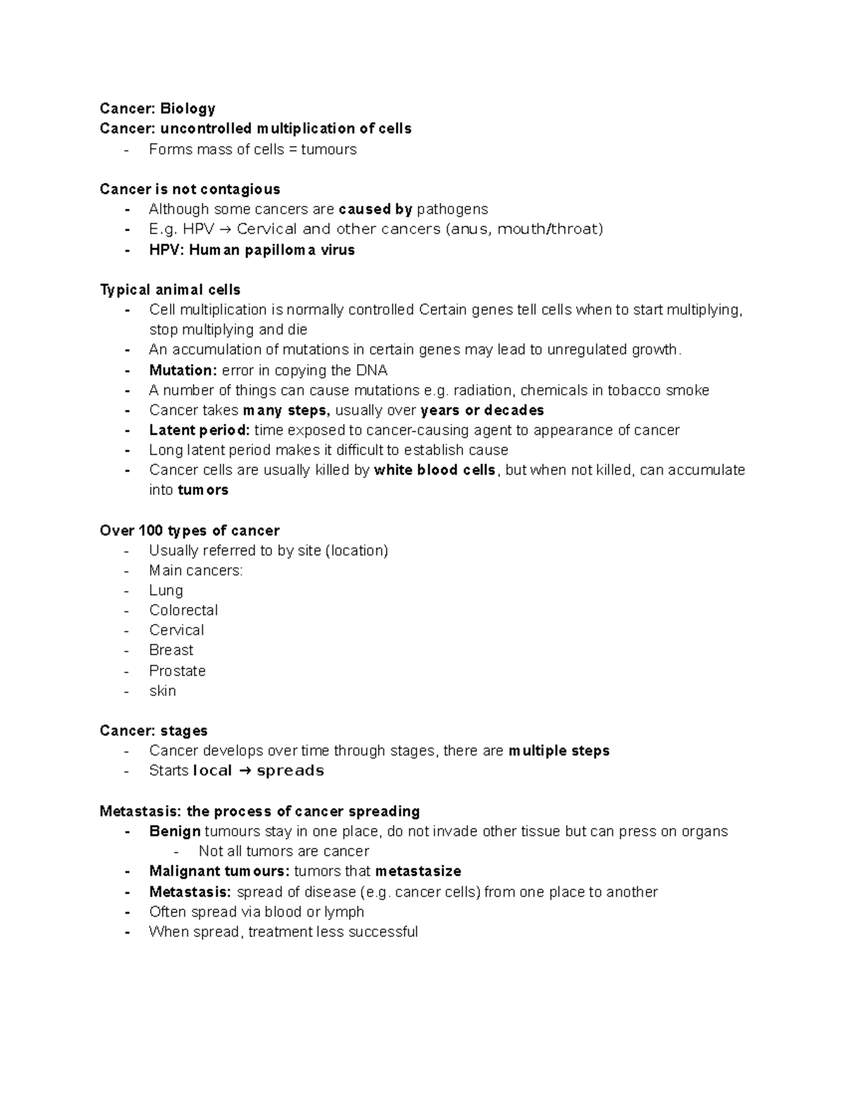 Chapter 5 Cancer - Lecture notes 5 - Cancer: Biology Cancer ...