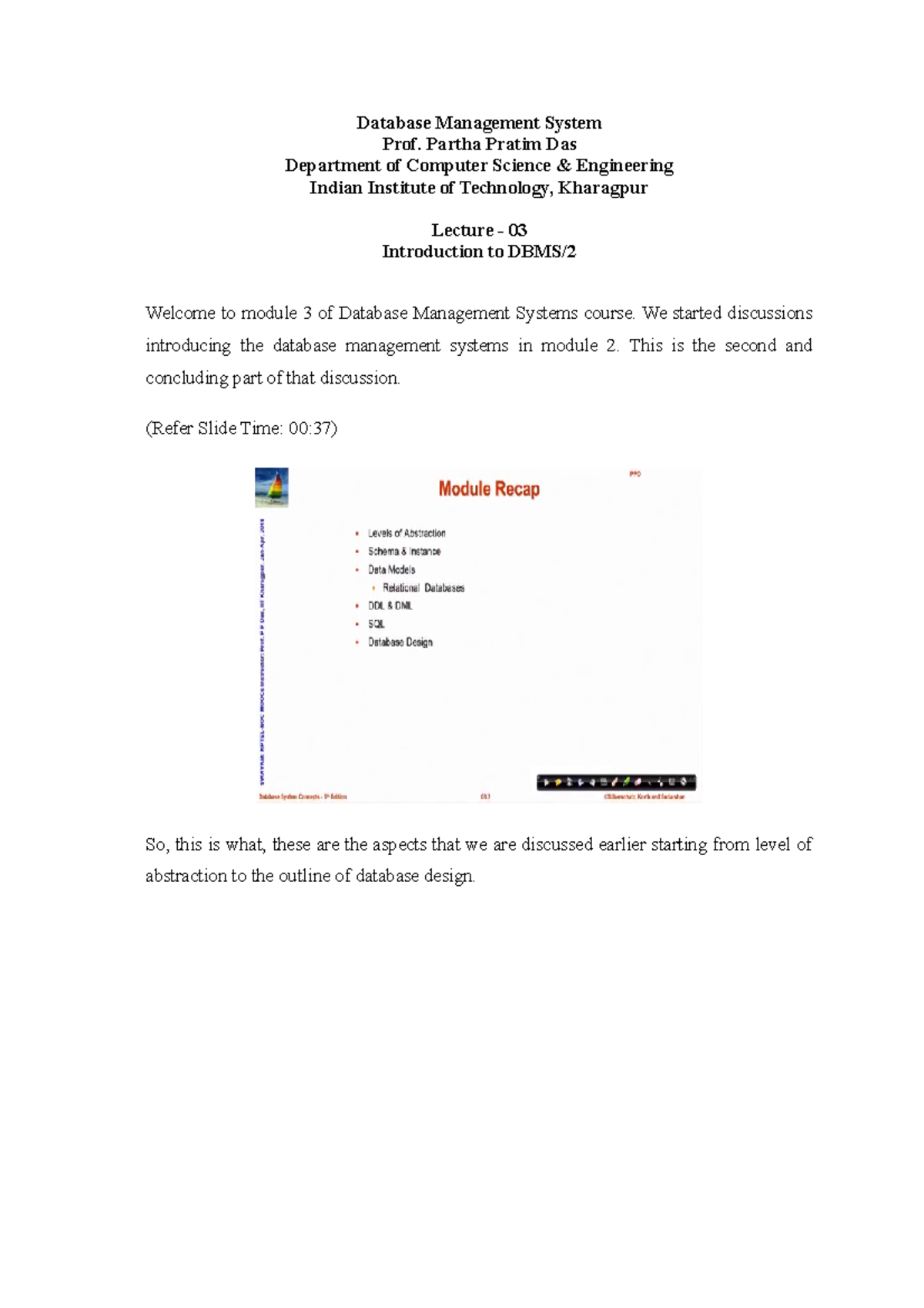 Lec3 Ppt By Prof Rajib Mall Database Management System Prof Partha Pratim Das Department