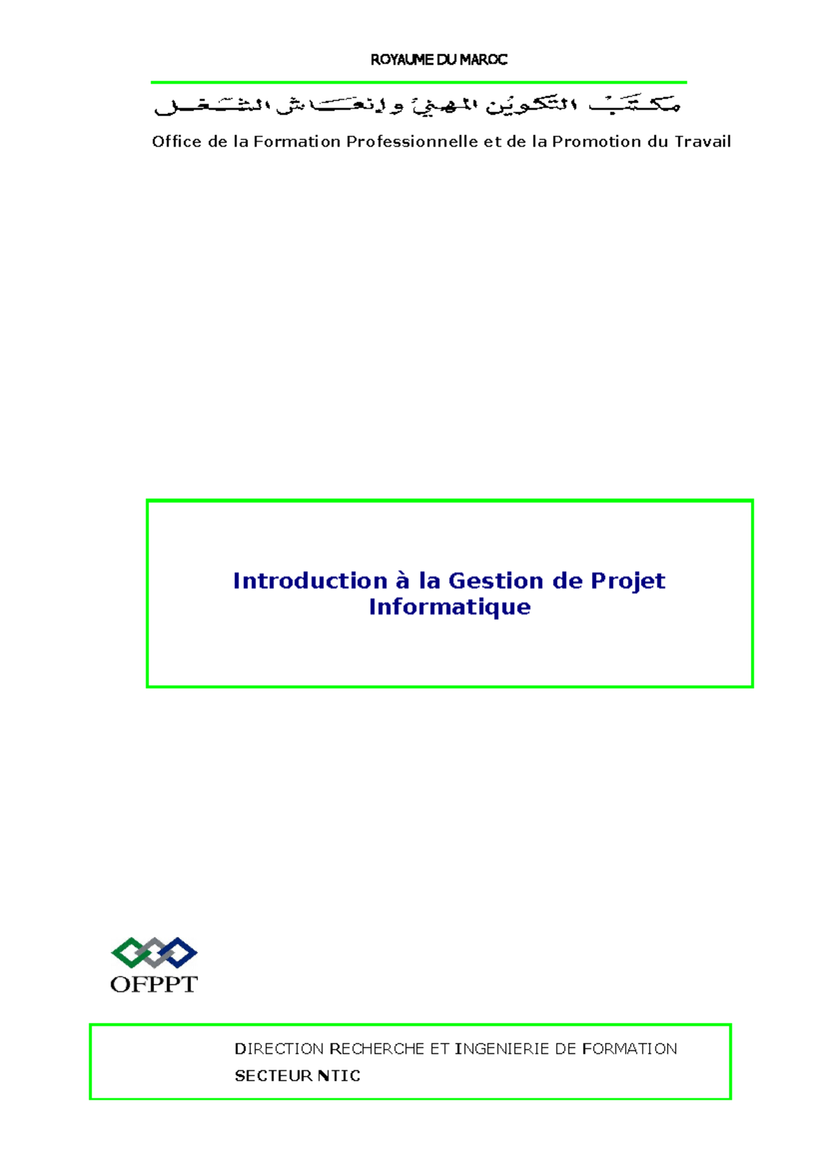 Introduction à la Gestion de Projet - ####### ROYAUME DU MAROC Office ...