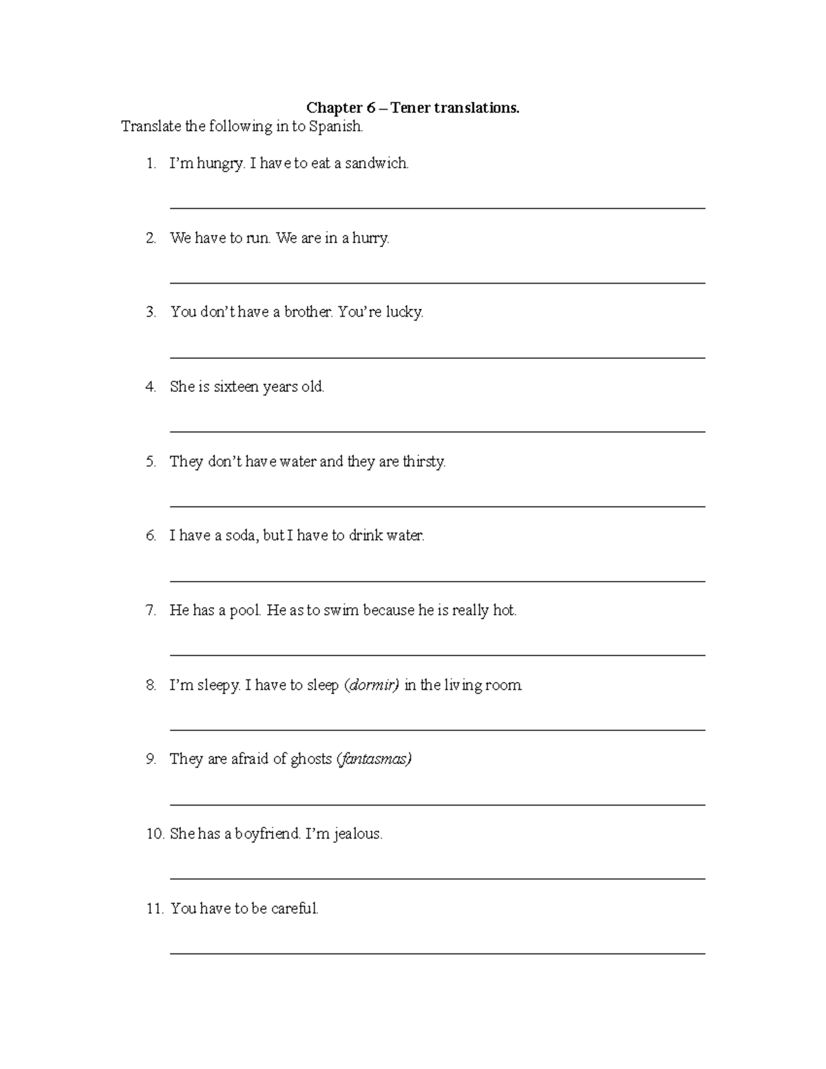 Tener translations - Spanish unite 1 lecture notes and cheat sheet for ...