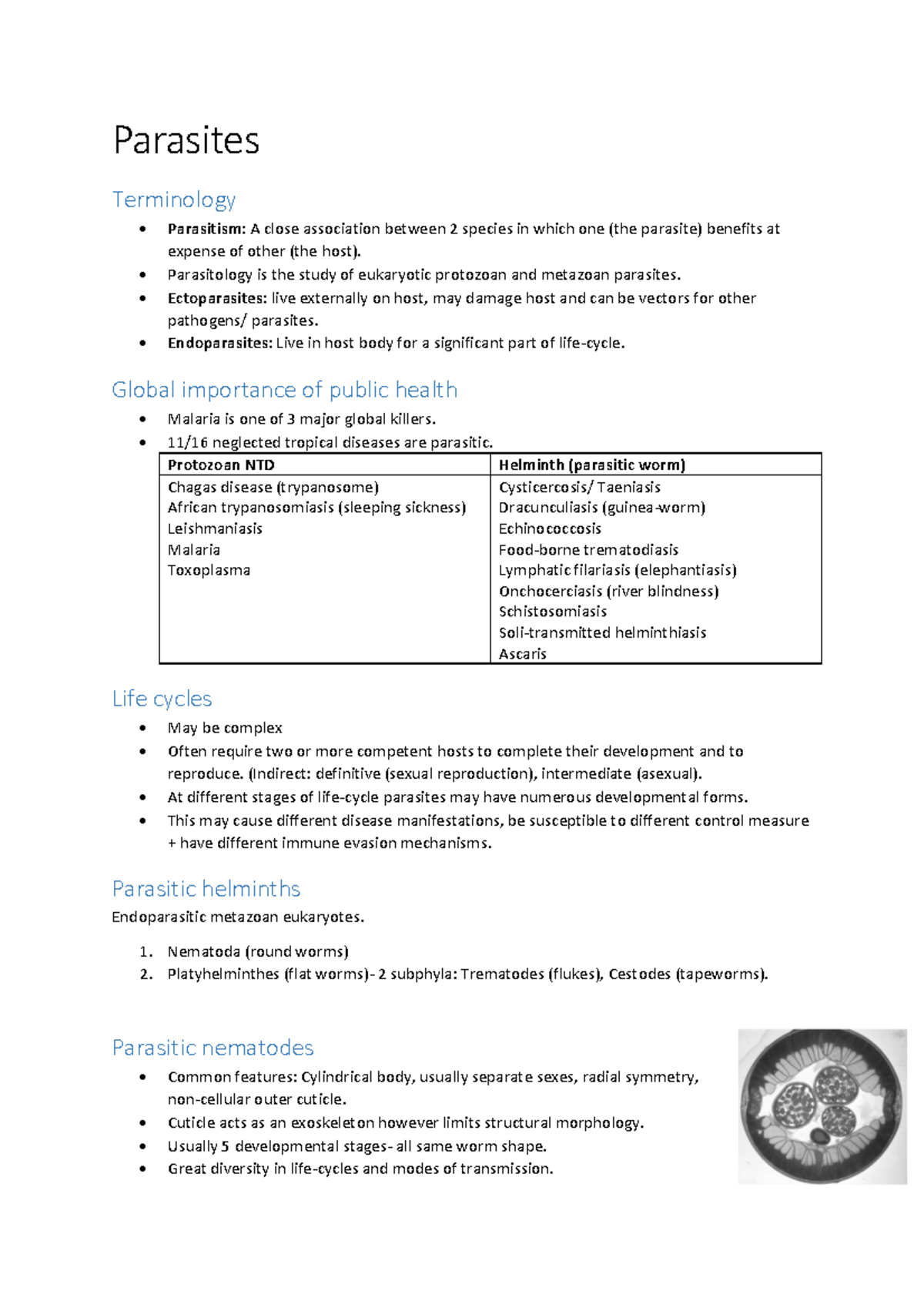 Parasitology - A short lecture series at the end of michaelmas term ...