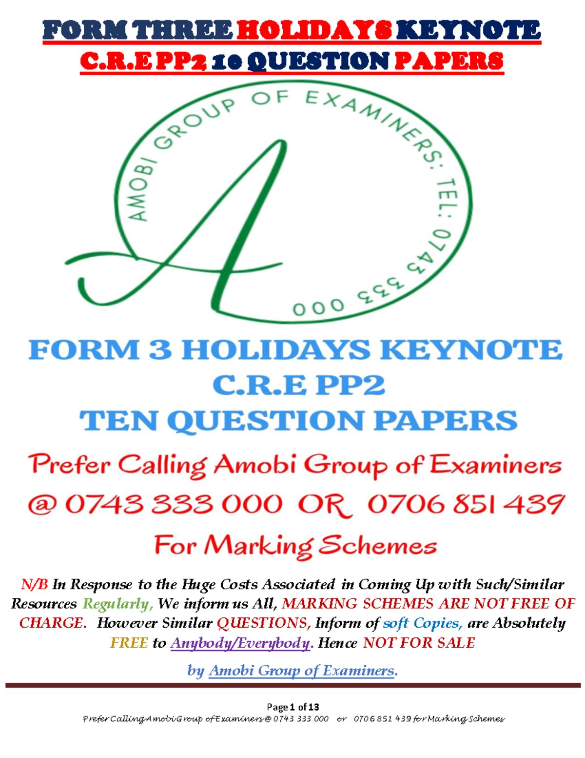 F3 CRE PP2 H-KN 10 QP - Rumire - Page 1 of 13 C.R PP 2 10 QUESTION ...