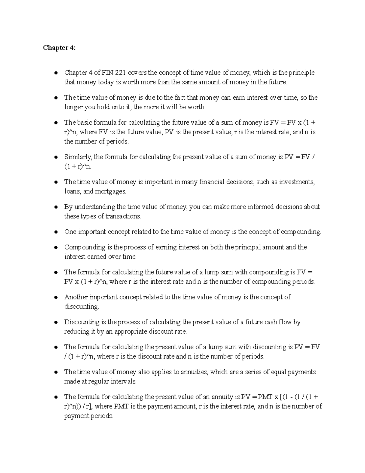 FIN 221 Chapter 4 - FIN 221 Notes for Ch 4 - Chapter 4: Chapter 4 of ...