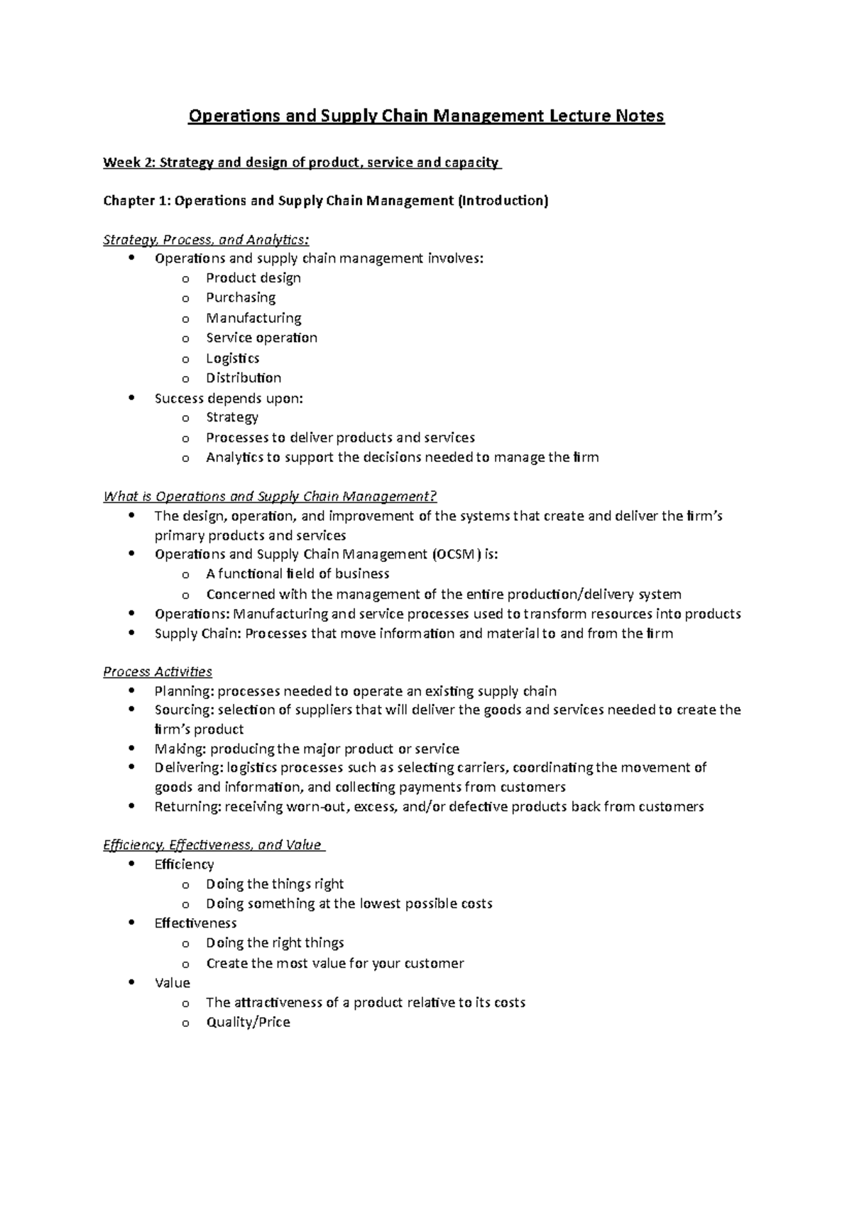 Operations and Supply Chain Management Lecture Notes - o Economic ...