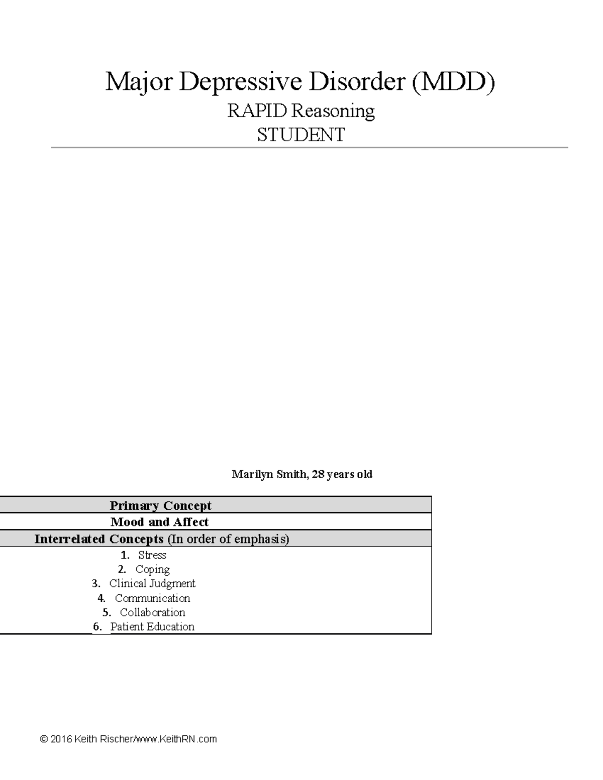 Student-Major Depressive Disorder- Rapid Reasoning week 3 - Major ...