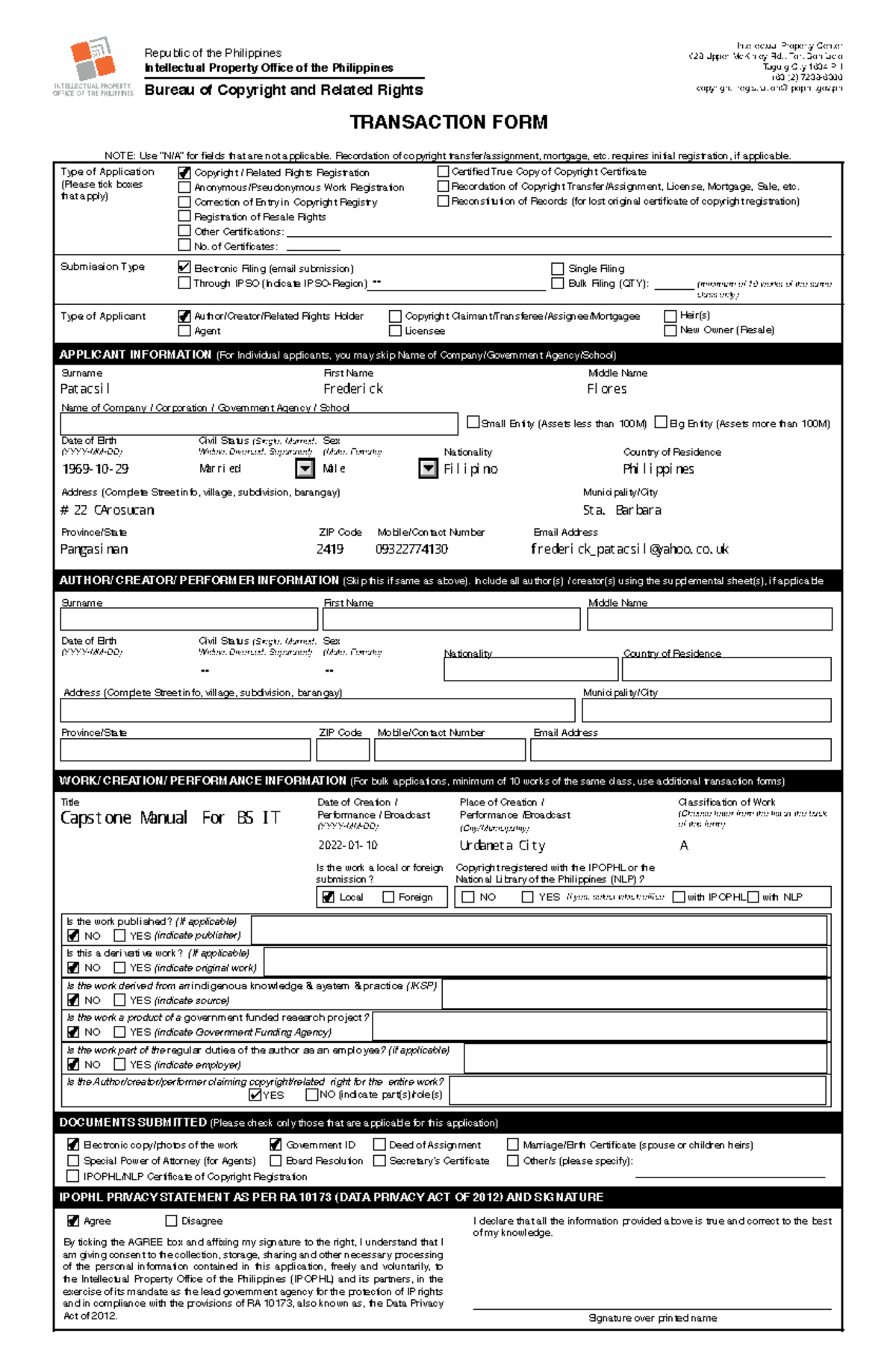 BCRR Forms - Transaction Form 1124 - Republic of the Philippines ...