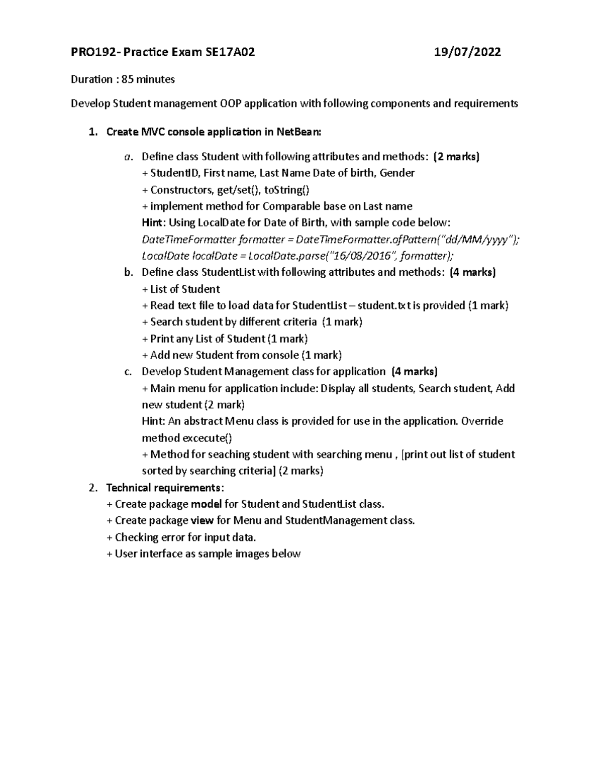 Practical Exam 2 - dsadsa - PRO192- Practice Exam SE17A02 19/07 ...