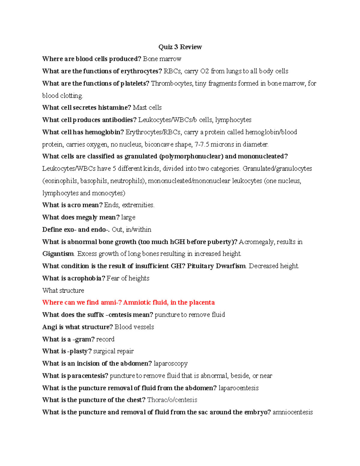 Quiz 3 Review - Medical Terminology Master of Biomedical Sciences ...