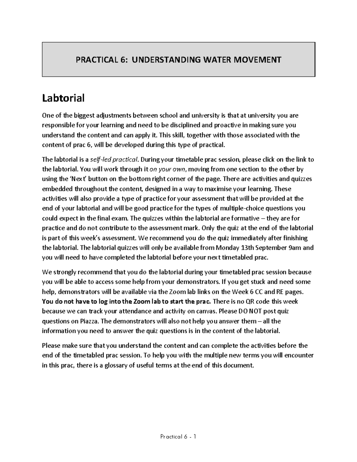 Prac 6 Students 2021 - PRACTICAL 6: UNDERSTANDING WATER MOVEMENT Labtorial One of the biggest ...