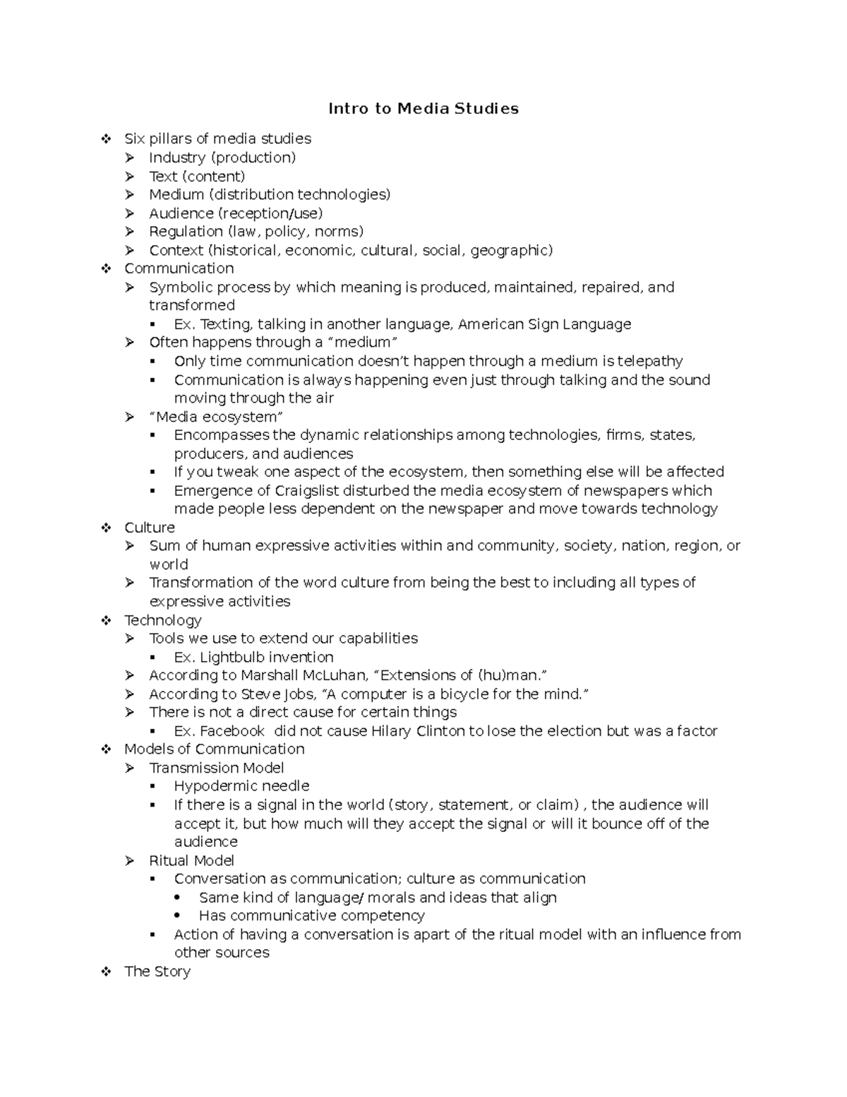 Media Studies lecture notes - Intro to Media Studies Six pillars of ...
