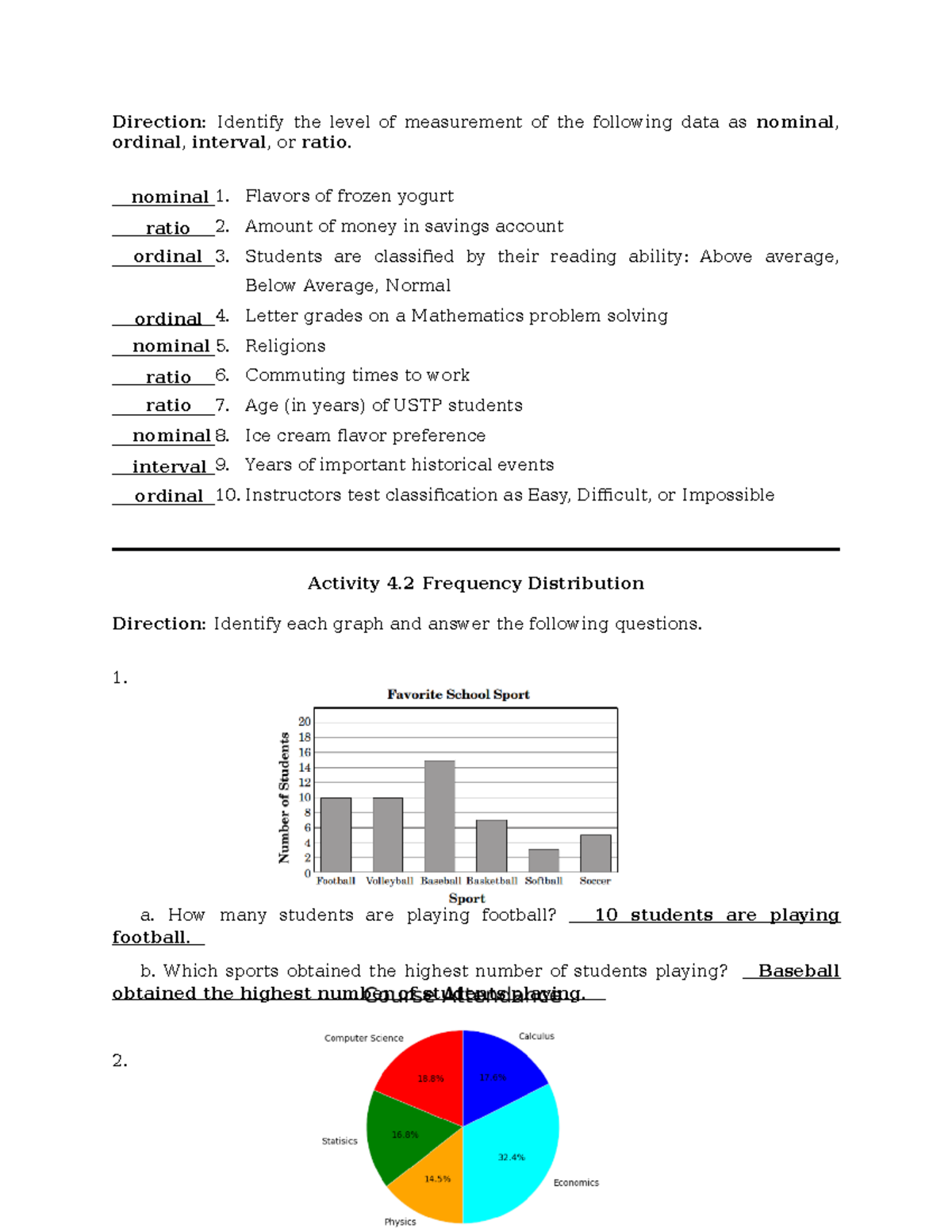 Math1 - Lectures - Direction: Identify the level of measurement of the ...