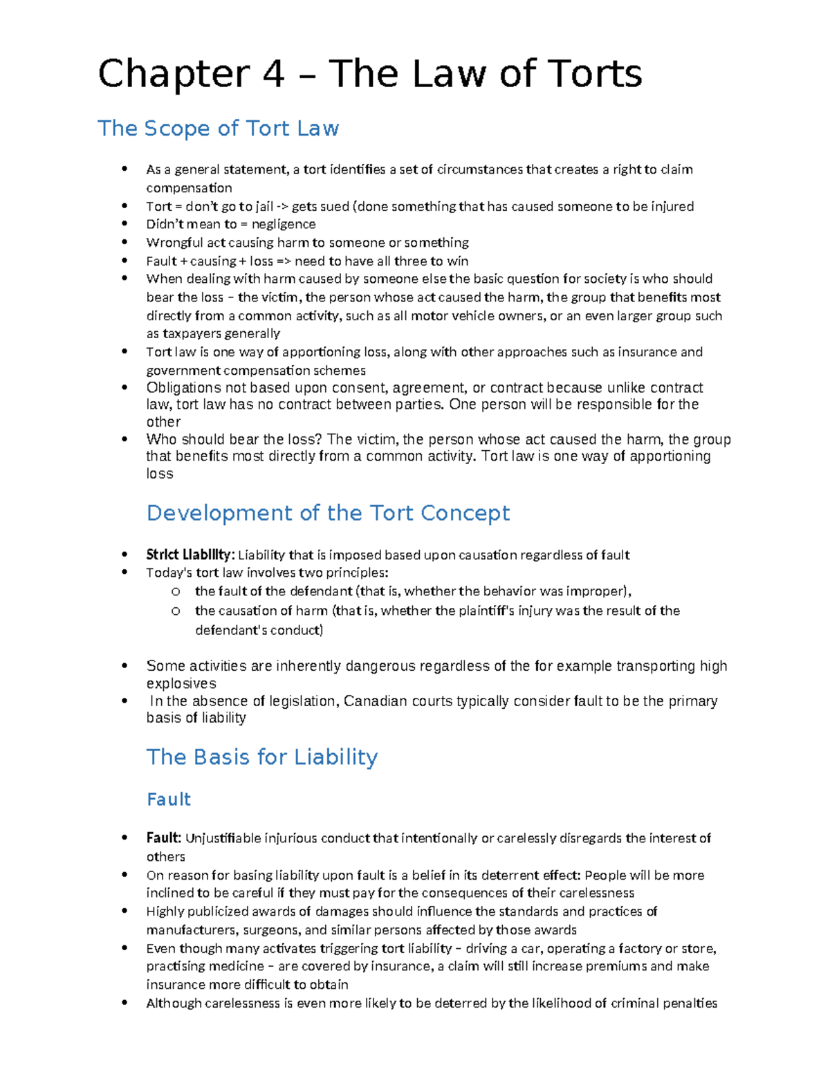 Chapter 4 : 18 - textbook notes - Chapter 4 – The Law of Torts The ...