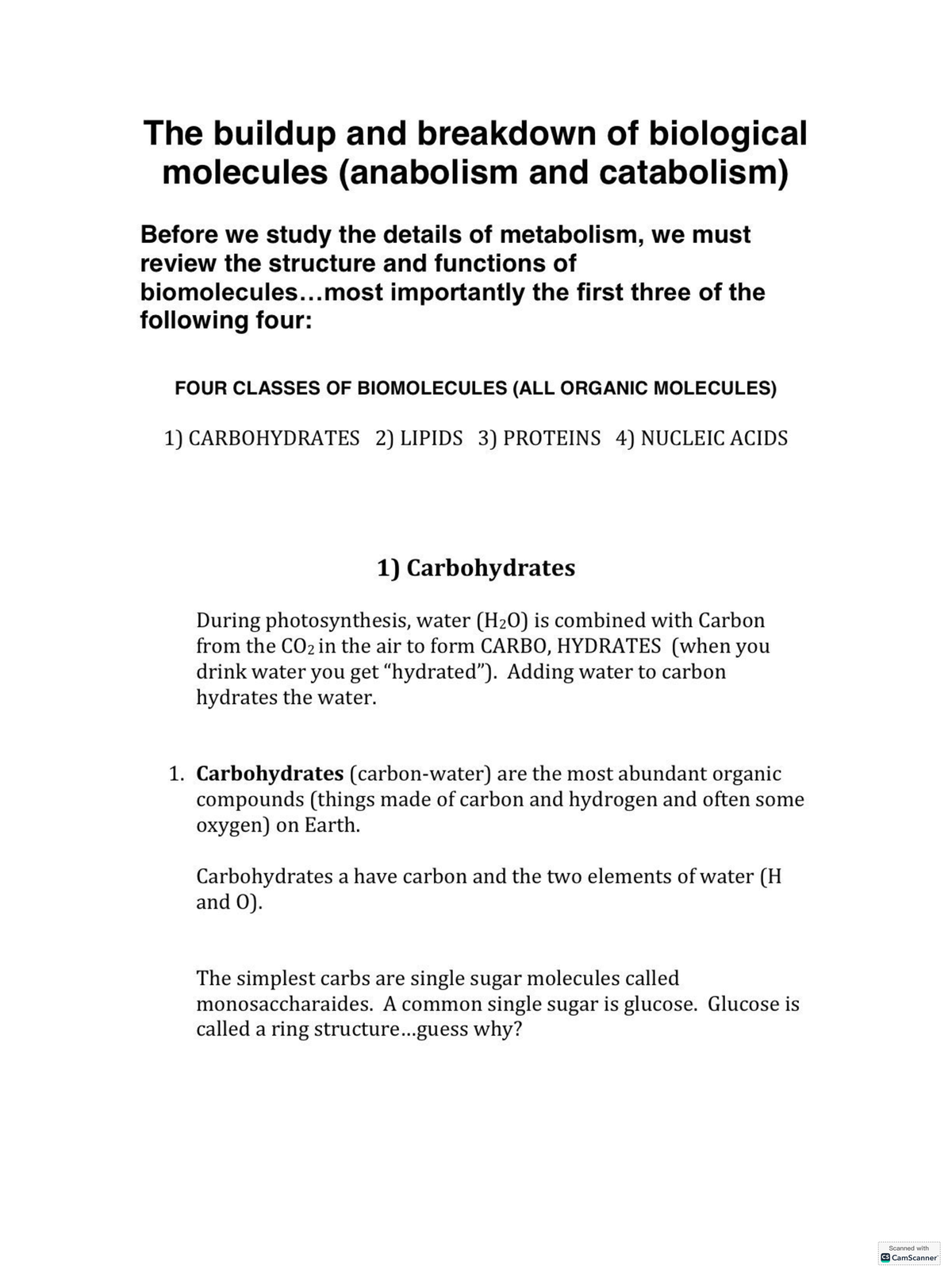 Organic Molecules Part Two - The buildup and breakdown of biological ...