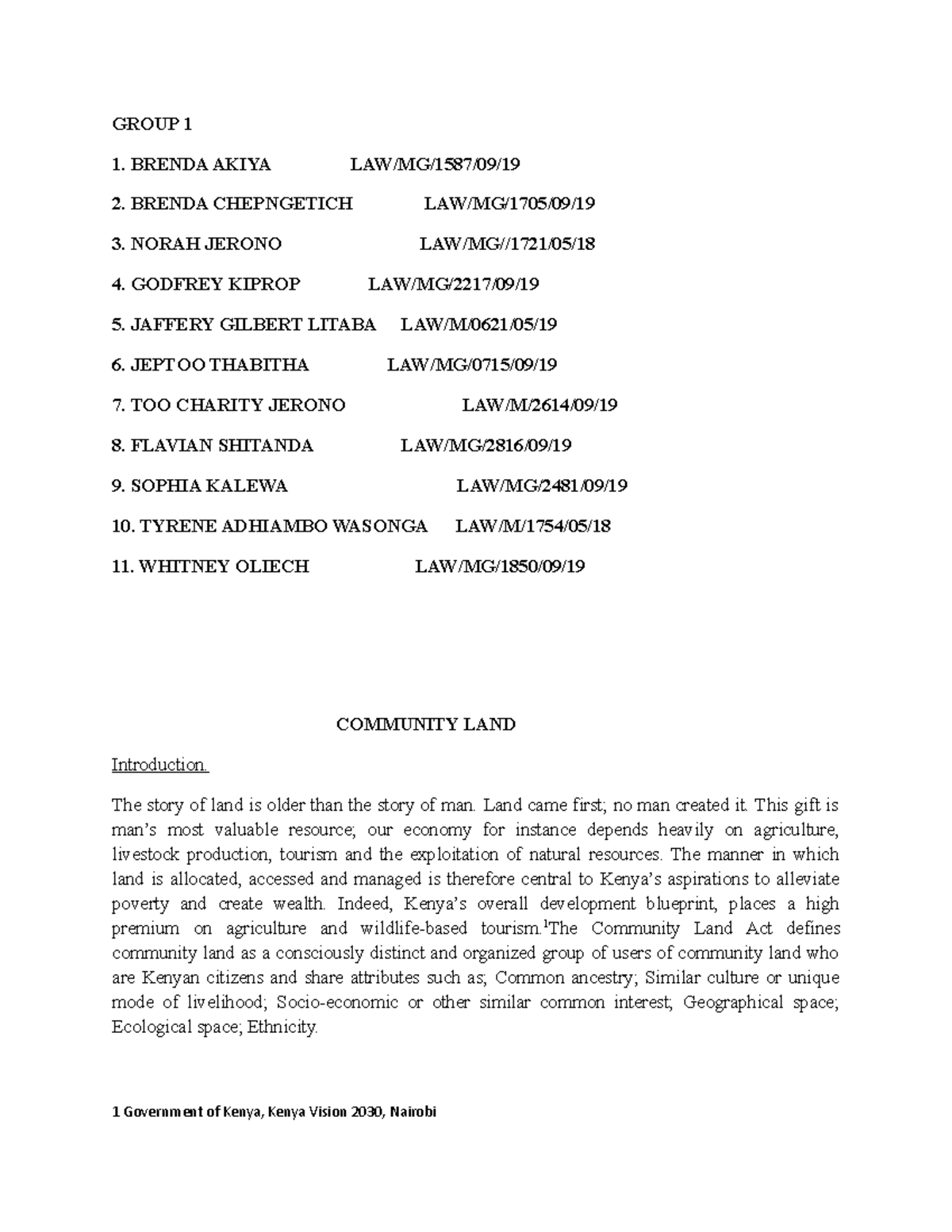 Property law assignment - GROUP 1 1. BRENDA AKIYA LAW/MG/1587/09/ 2 ...