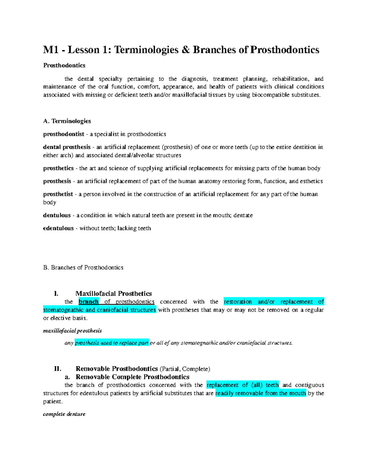 P1 M1 - lecture notes only - M1 - Lesson 1: Terminologies & Branches of ...