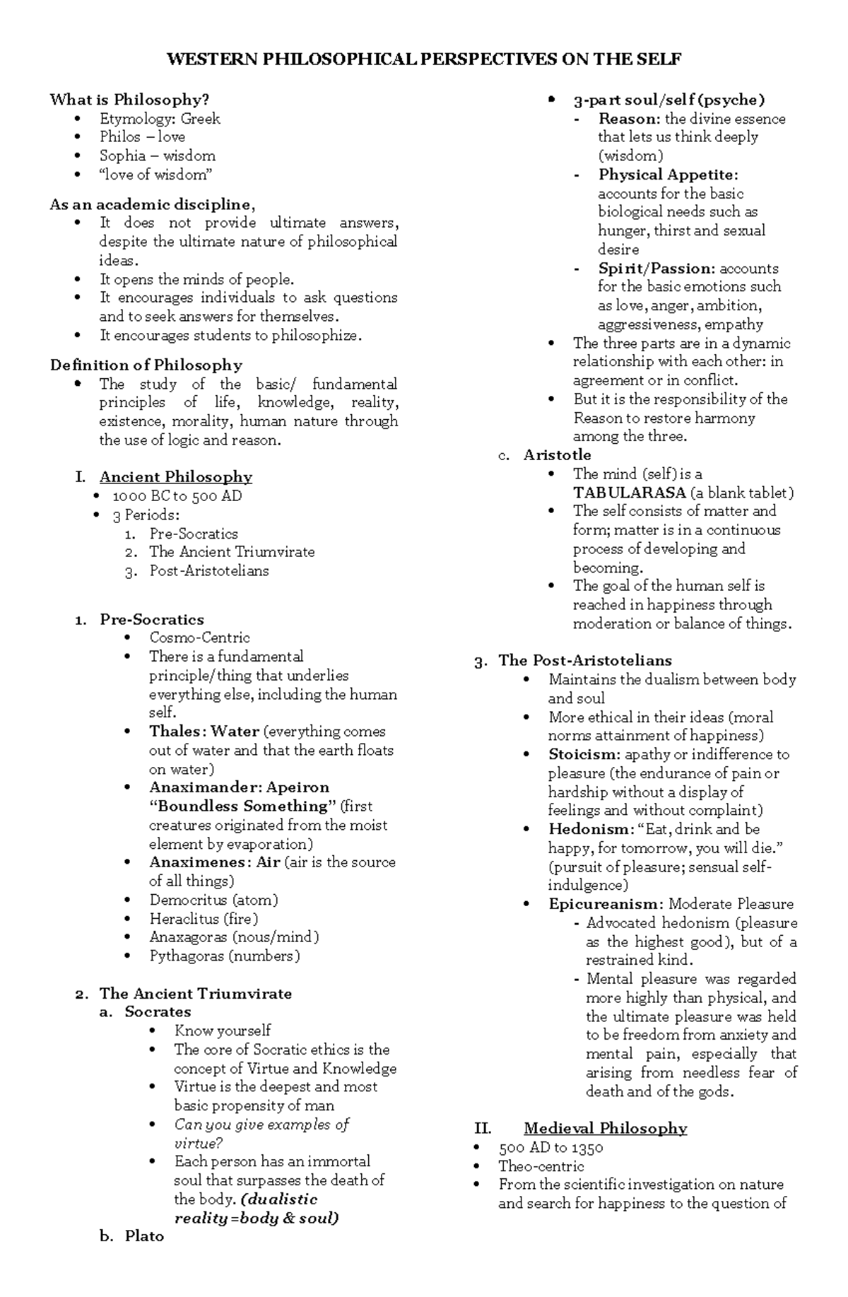 1 western pers - 1 WESTERN PHILOSOPHICAL PERSPECTIVES ON THE SELF What ...