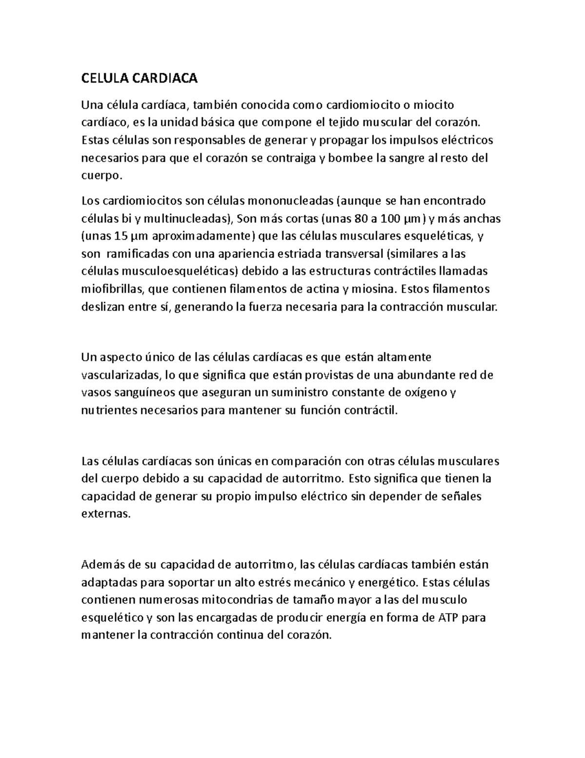 Trabajo de anatomia 2 sistema cardiovascular - CELULA CARDIACA Una ...