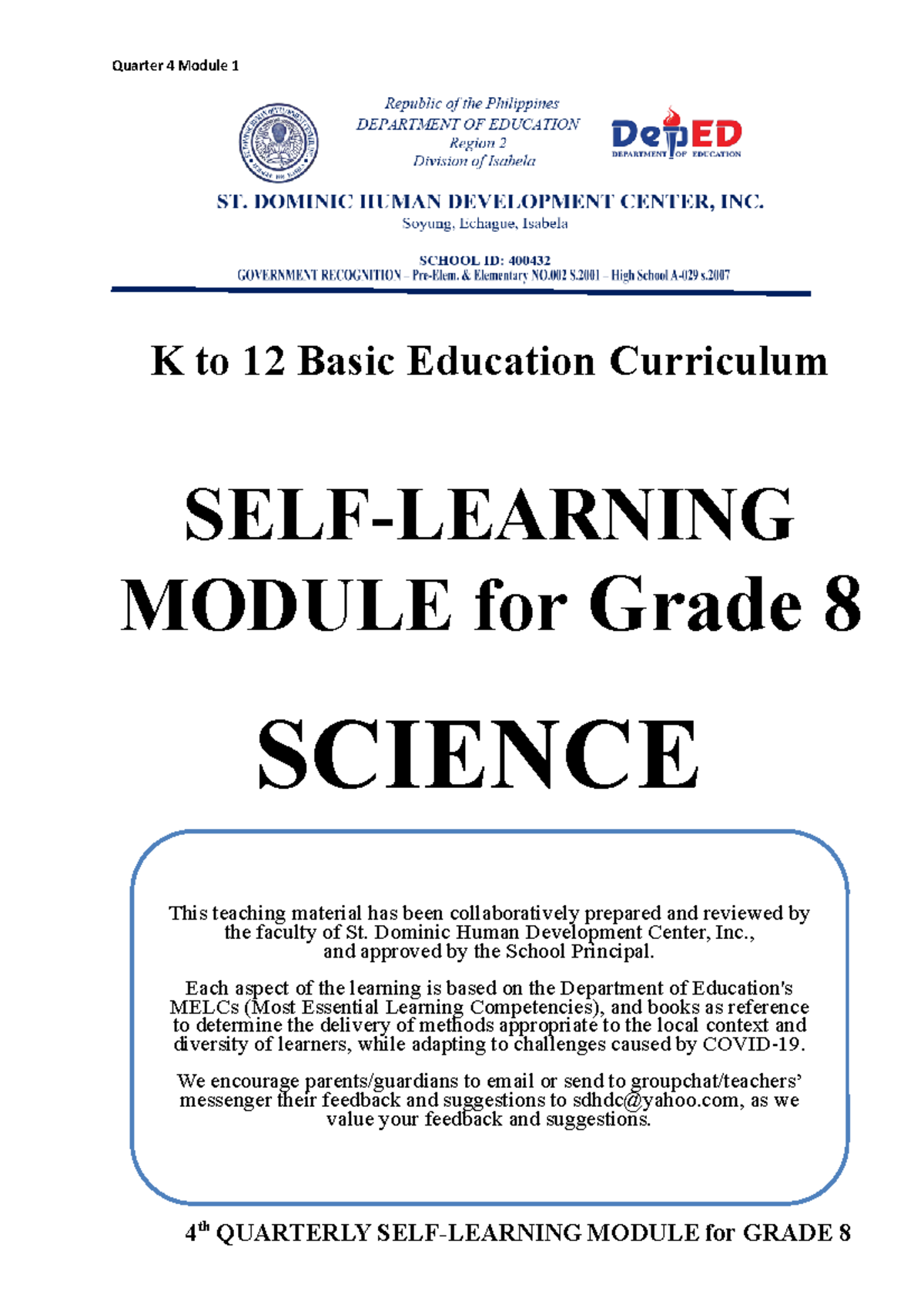 Science 8 Q4 Module 1456 Quarter 4 Module 1 K To 12 Basic Education 