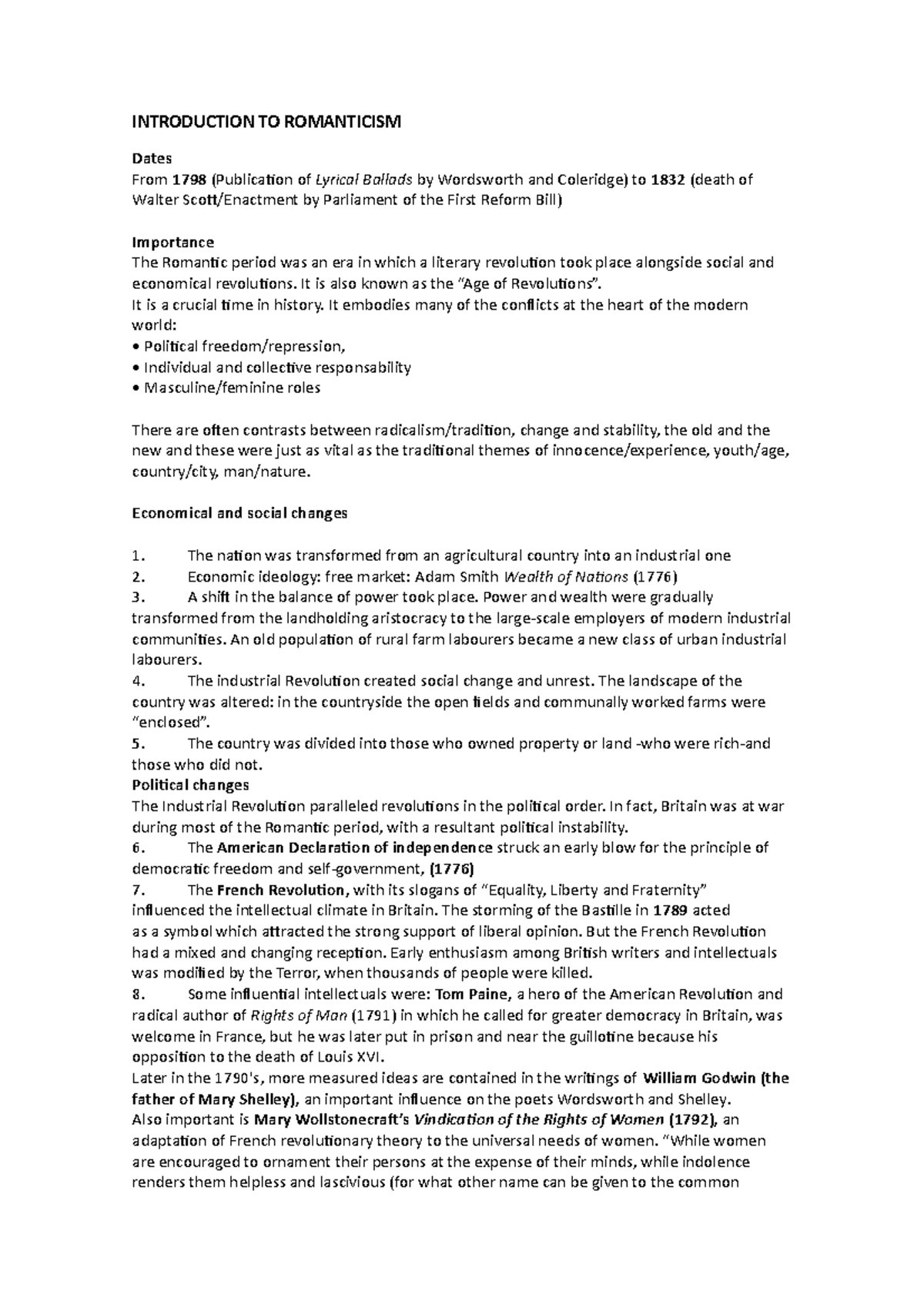 4. Introduction to Romanticism - INTRODUCTION TO ROMANTICISM Dates From ...