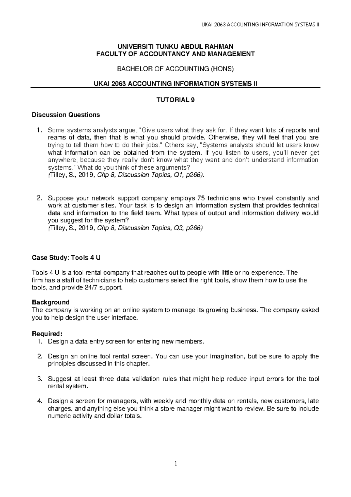 Tutorial 9 ver3 - UKAI 2063 ACCOUNTING INFORMATION SYSTEMS II 1 ...